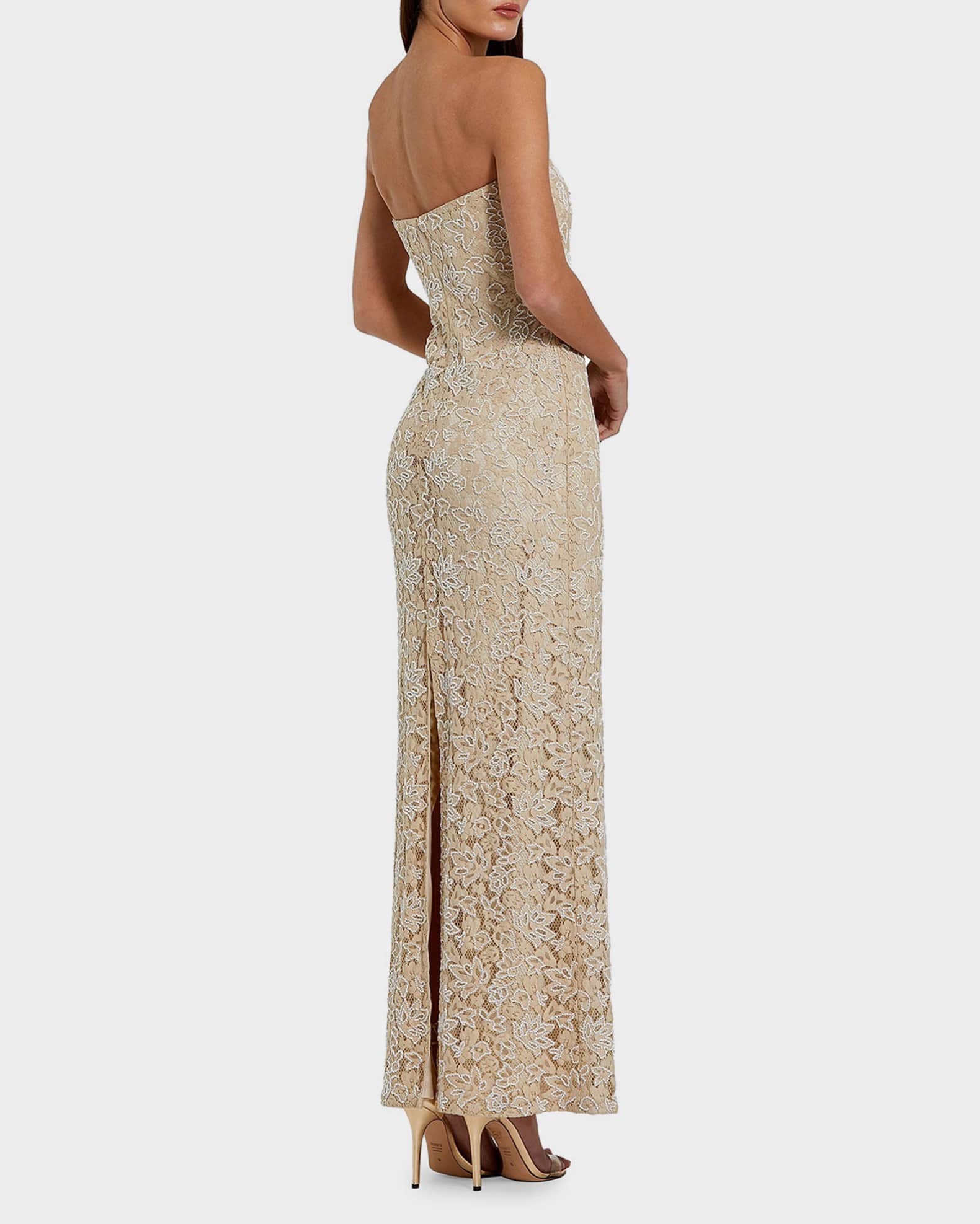 Mac Duggal Strapless Beaded Lace Column Gown | Neiman Marcus