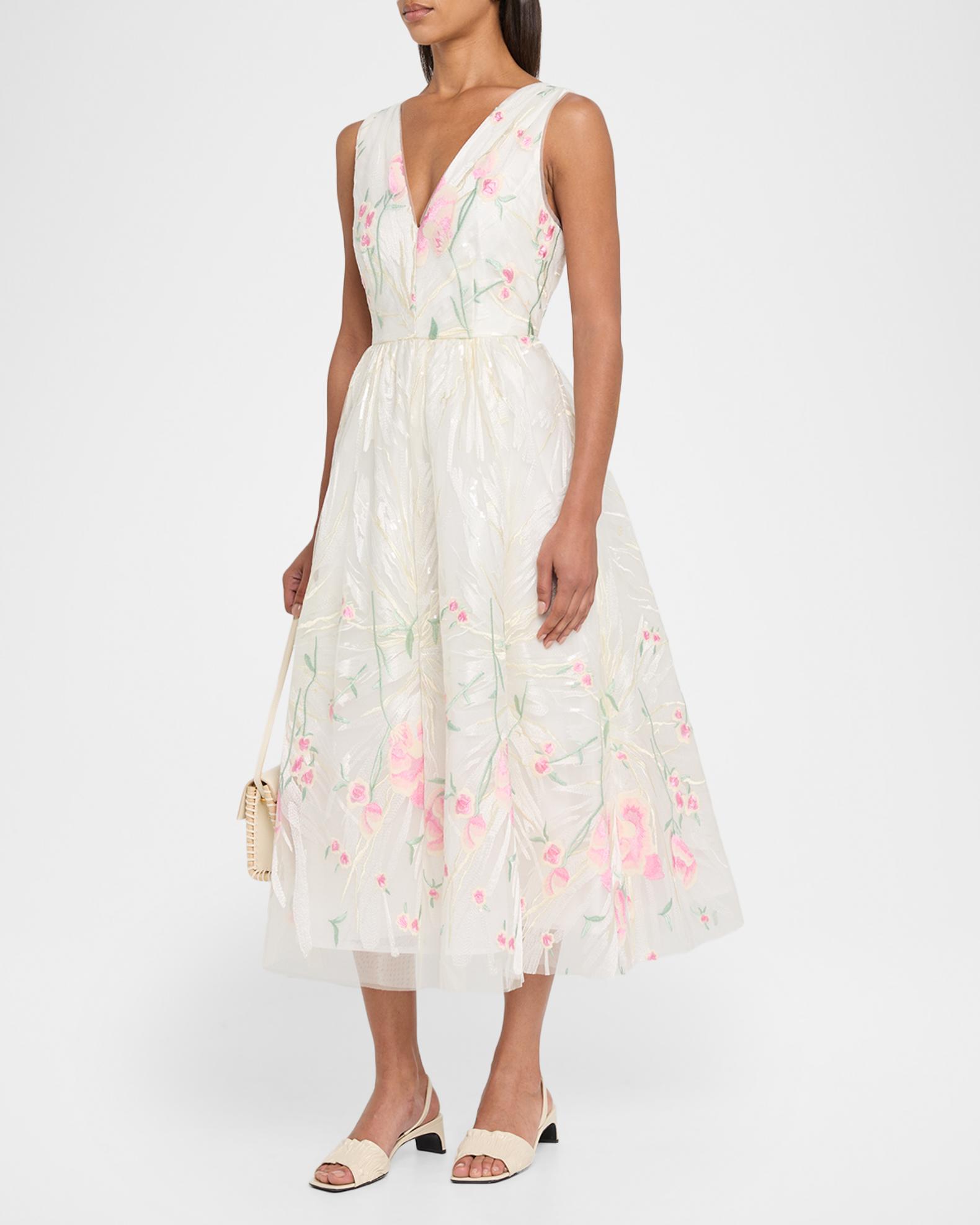 Milly Hariet Floral Mesh Embroidered Dress