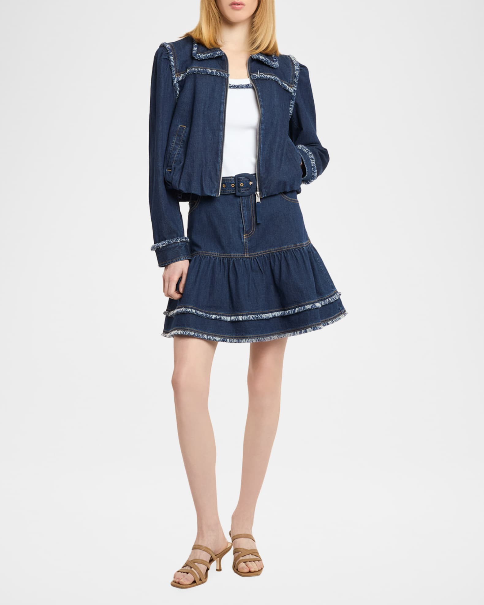 Cinq a Sept Denim Fringe-Trim Jacket | Neiman Marcus