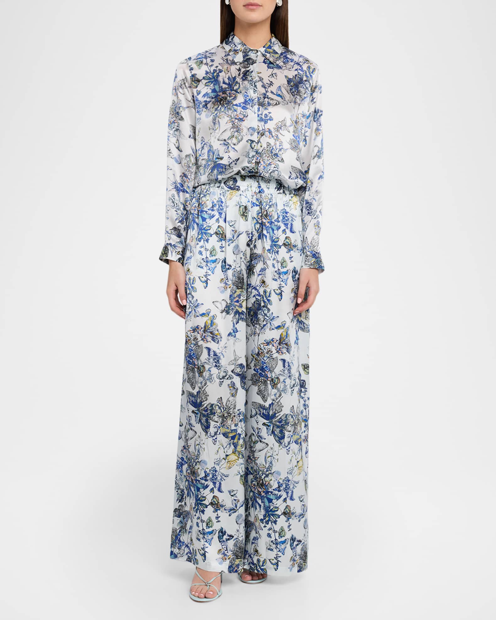 L'Agence Lillian Silk Wide-Leg Pants | Neiman Marcus