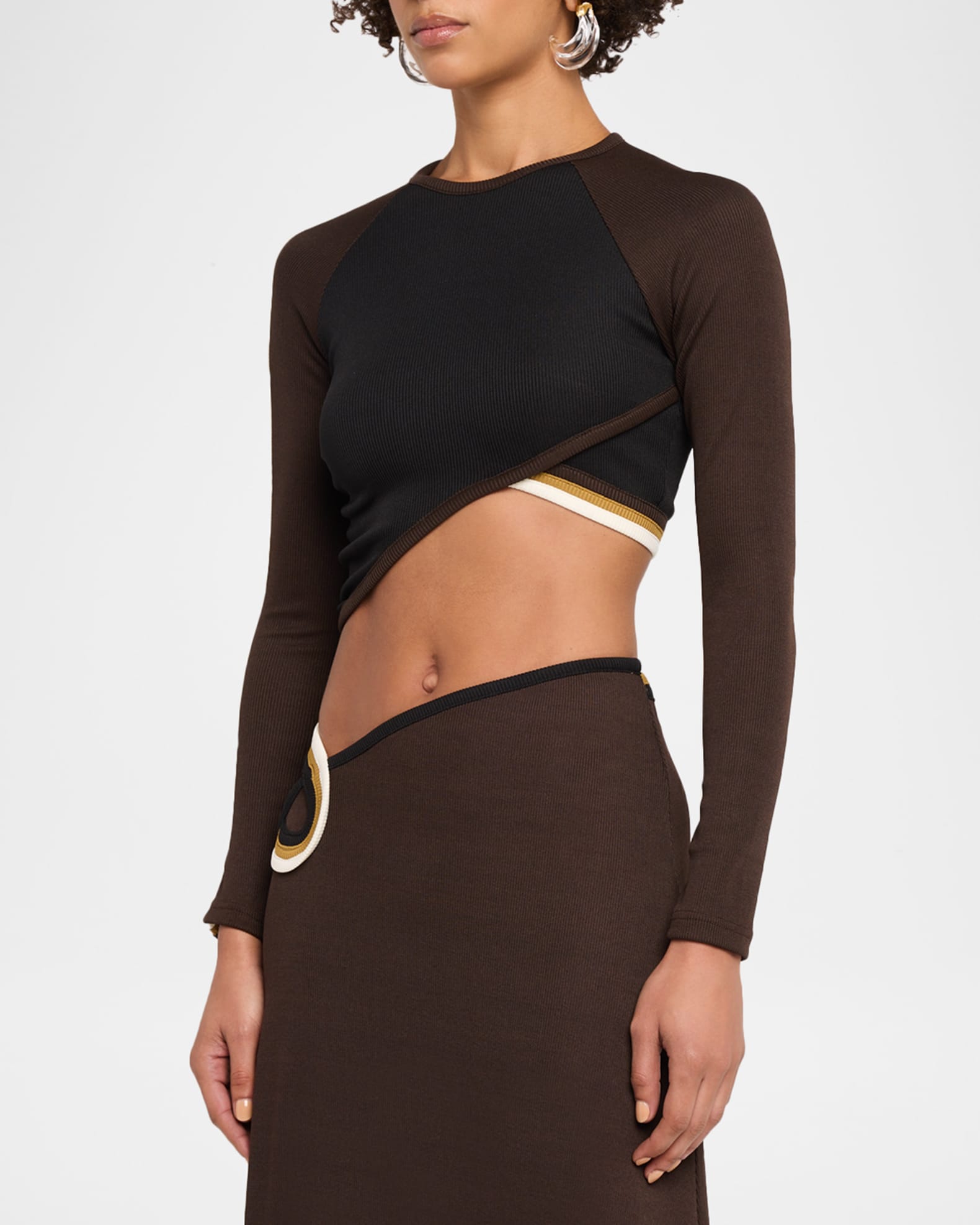 Christopher Esber Verner Long-Sleeve Crop Overlapping Top | Neiman Marcus
