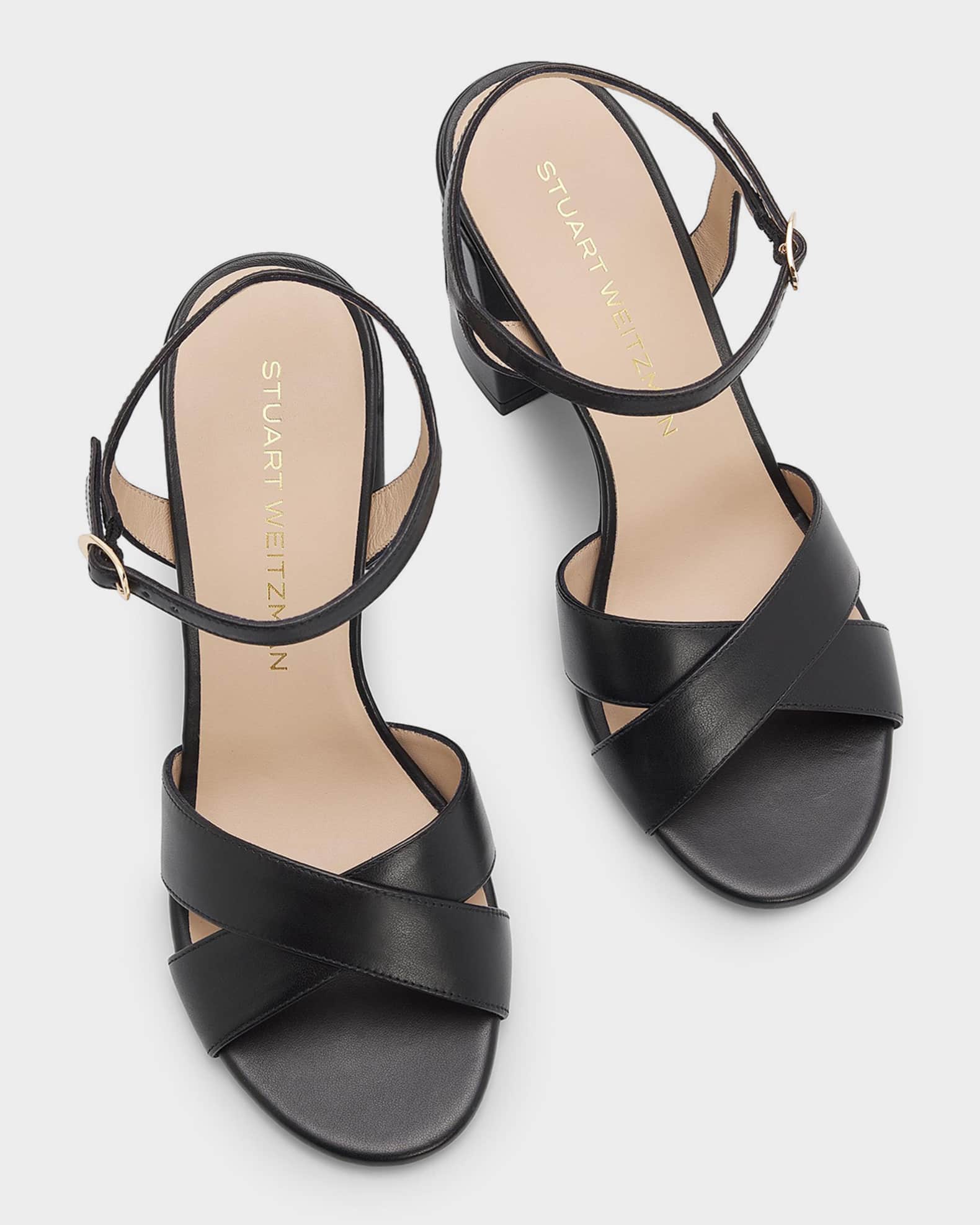Stuart Weitzman Alyssa 85mm Leather Block-Heel Sandals | Neiman Marcus