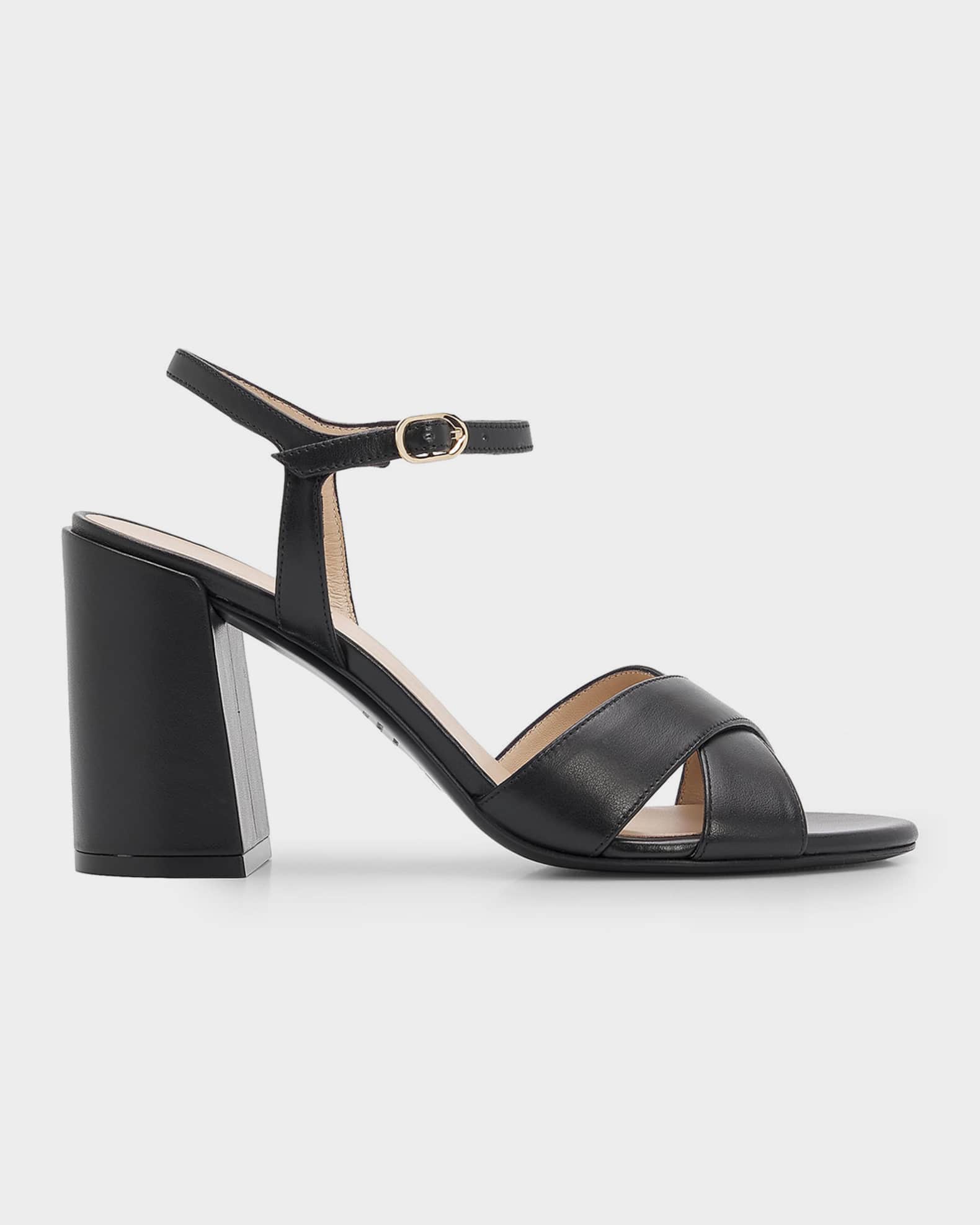 Stuart Weitzman Alyssa 85mm Leather Block-Heel Sandals | Neiman Marcus