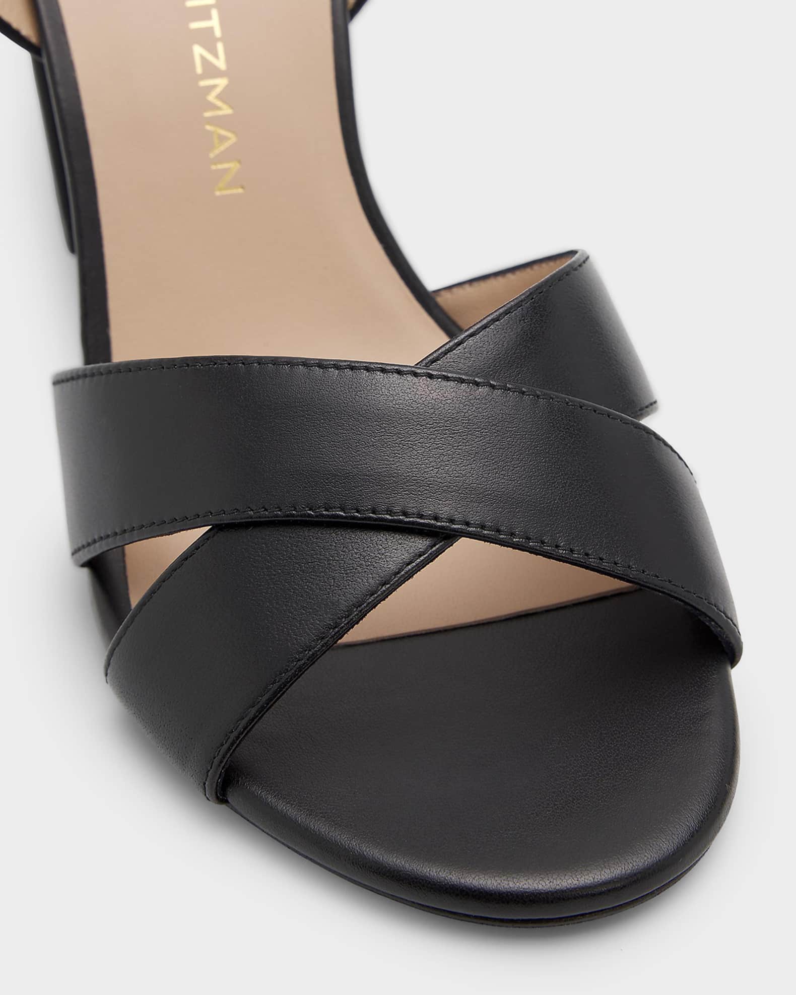 Stuart Weitzman Alyssa 85mm Leather Block-Heel Sandals | Neiman Marcus