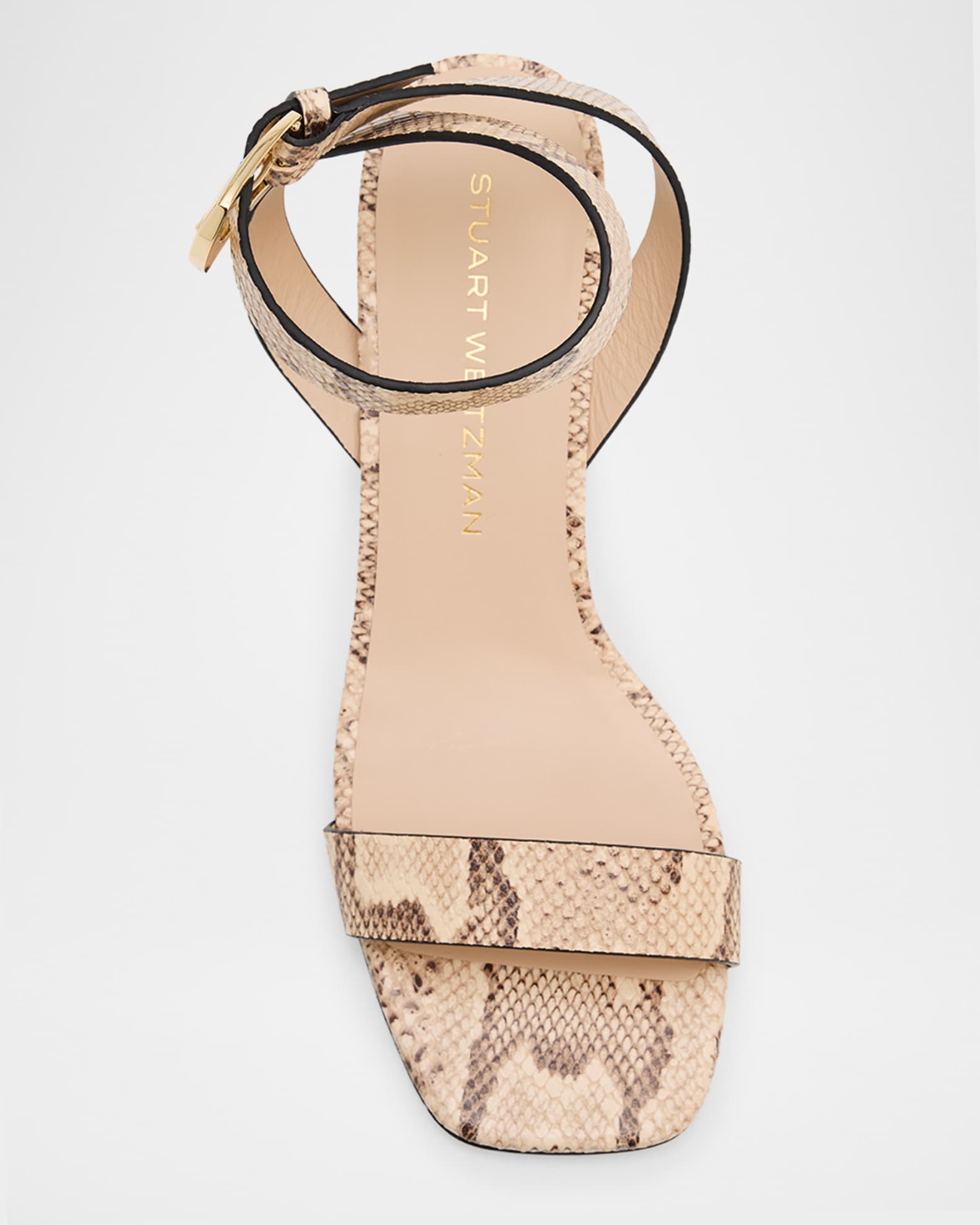 Stuart Weitzman 50mm Sai Snake-Embossed Leather Ankle-Strap Sandals ...