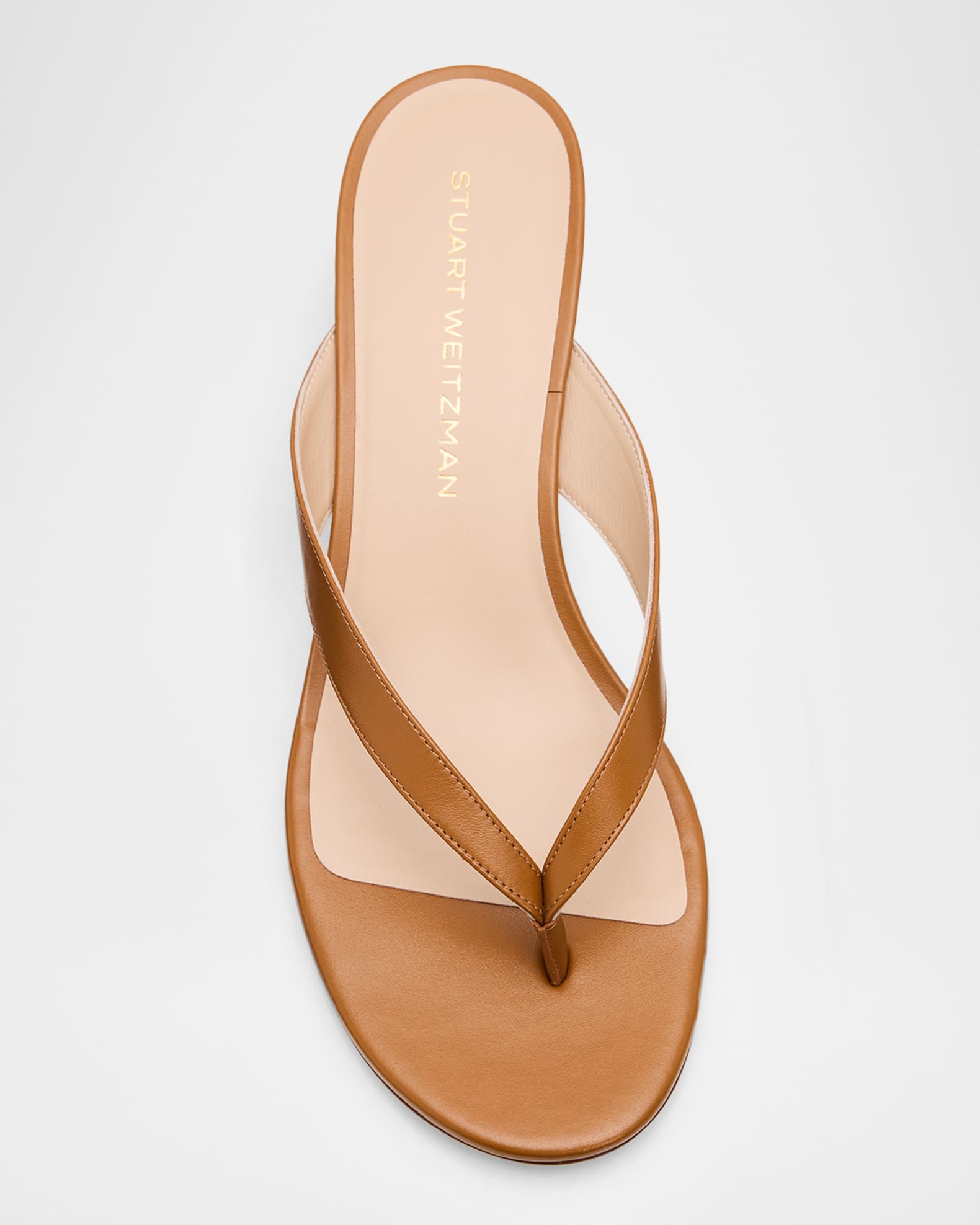 Stuart Weitzman Rio Leather Kitten-Heel Thong Sandals | Neiman Marcus