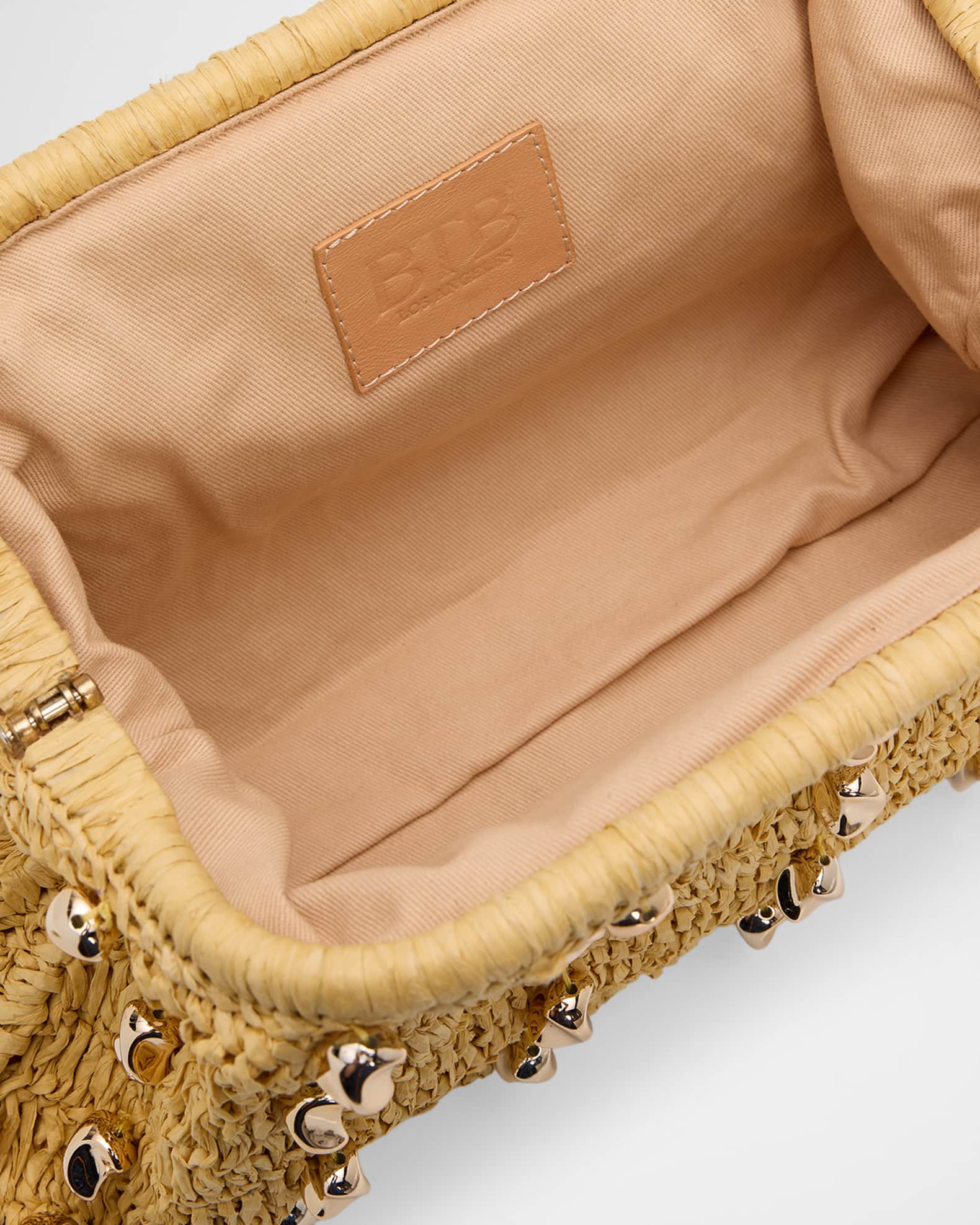 BTB Los Angeles Gaila Studded Raffia Clutch Bag | Neiman Marcus