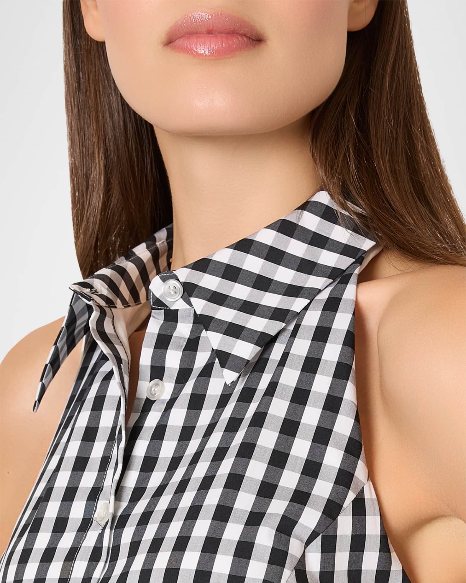 Milly Maxine Gingham-Print Halter Midi Dress | Neiman Marcus