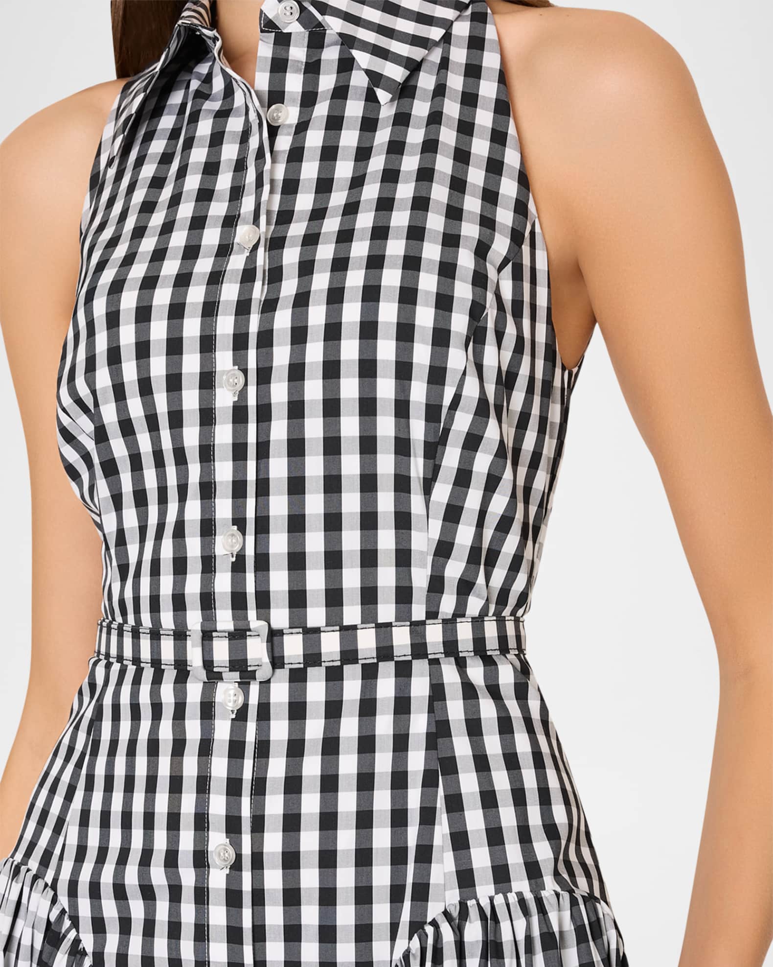 Milly Maxine Gingham-Print Halter Midi Dress | Neiman Marcus