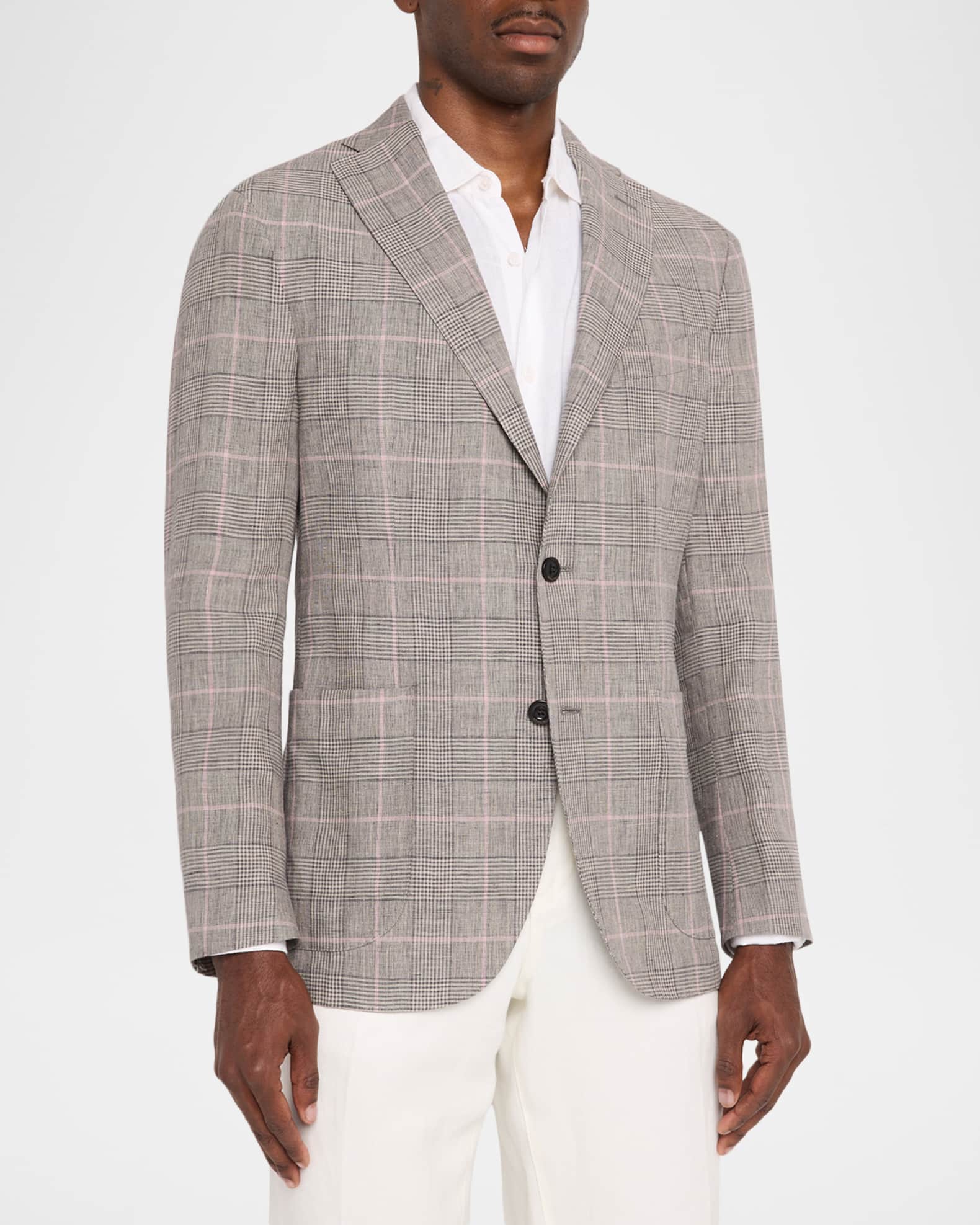 Boglioli Men's Glen Plaid Linen Single-Breasted Jacket | Neiman Marcus