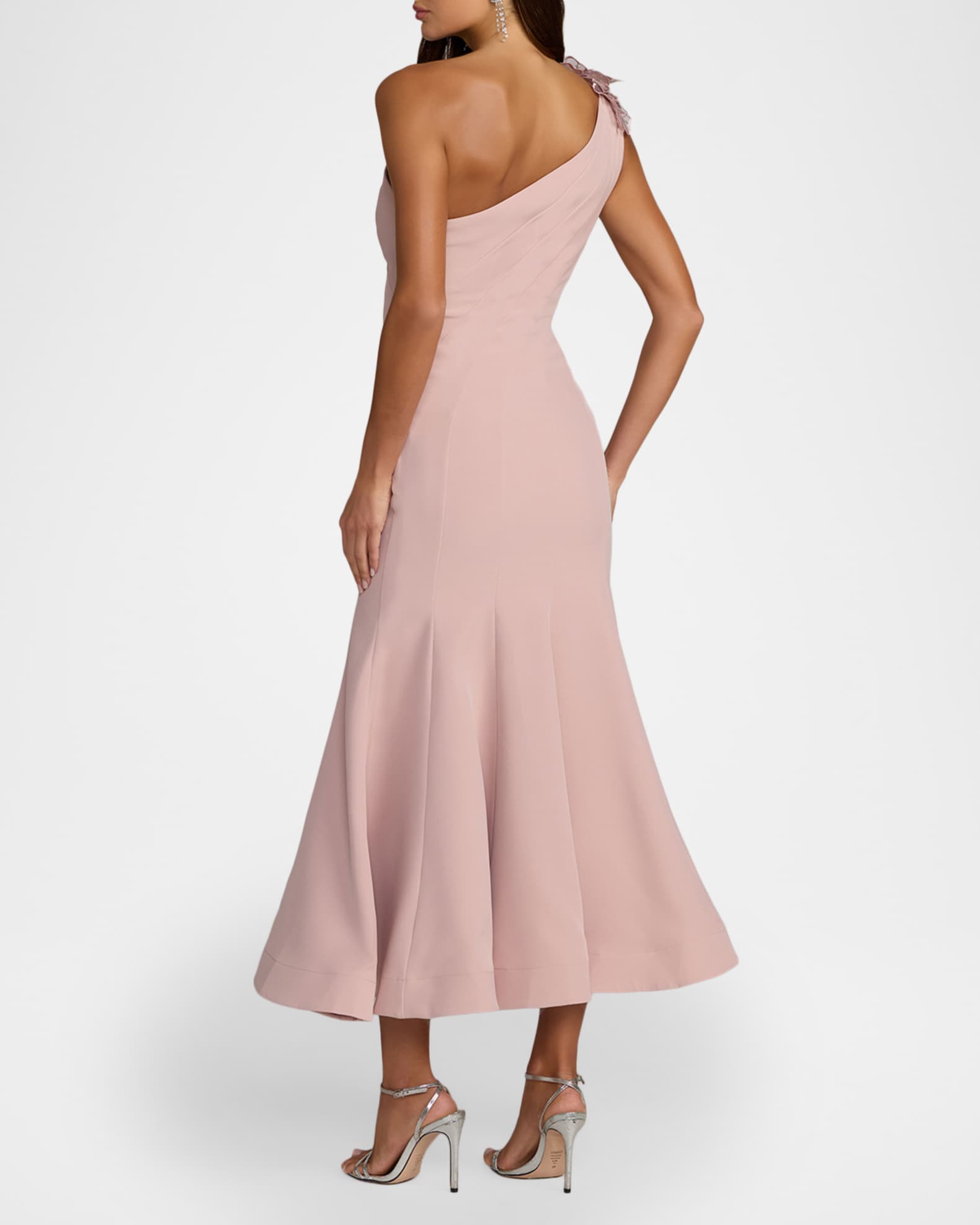 Mac Duggal One-Shoulder Neckline Crepe Trumpet Midi-Dress | Neiman Marcus