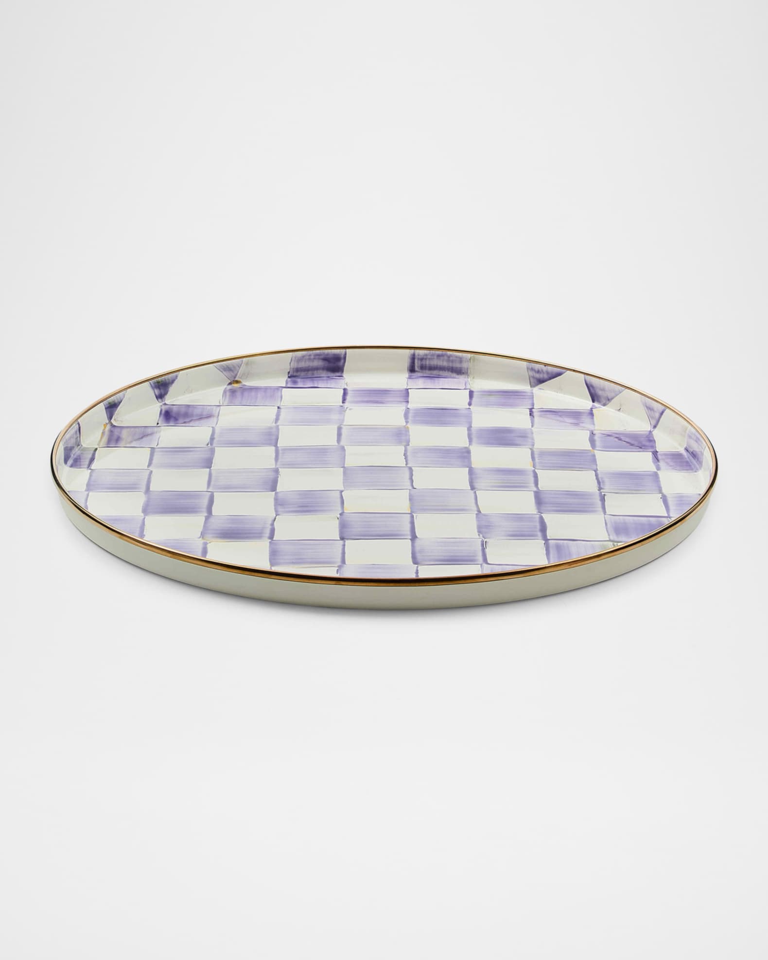 MacKenzie-Childs Violet Check Round Tray | Neiman Marcus