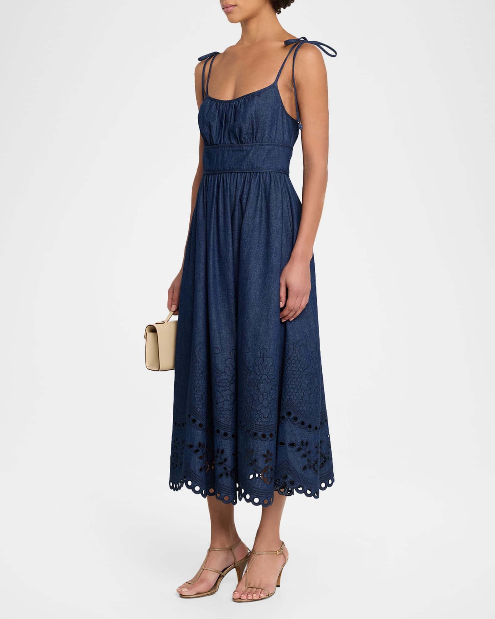 Zimmermann Mahon Broderie Denim Picnic Dress | Neiman Marcus
