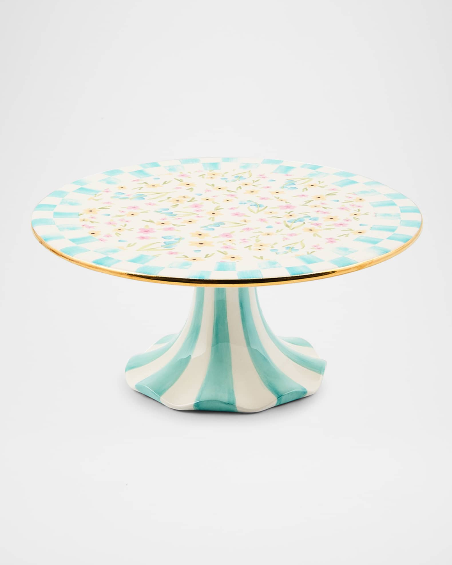 MacKenzie-Childs Posie Patch Small Ceramic Pedestal Platter | Neiman Marcus