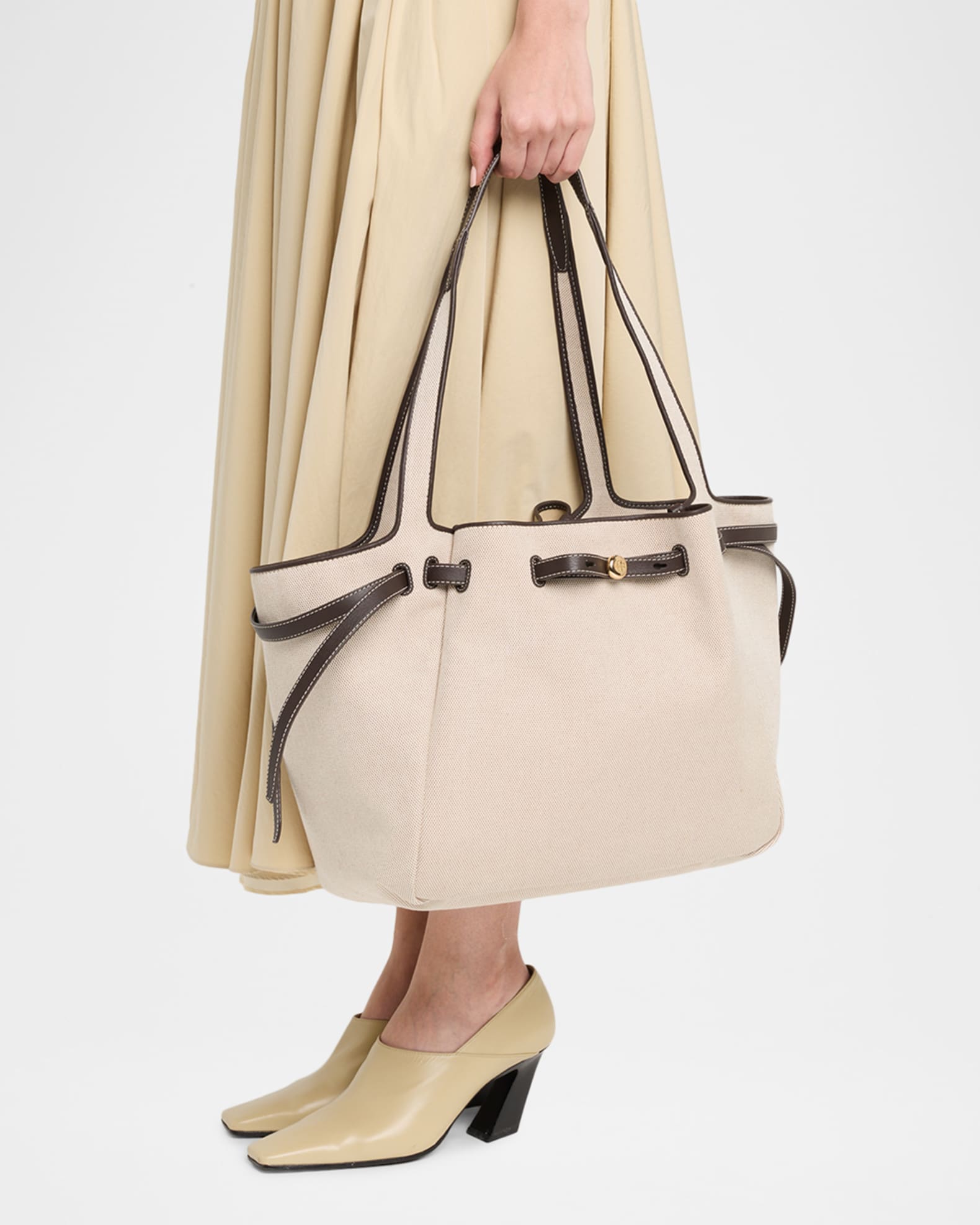 Tory Burch Romy Large Canvas Leather-Trim Tote Bag | Neiman Marcus