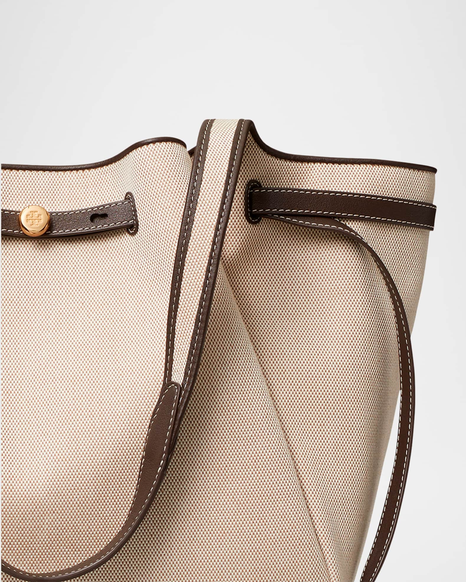 Tory Burch Romy Large Canvas Leather-Trim Tote Bag | Neiman Marcus