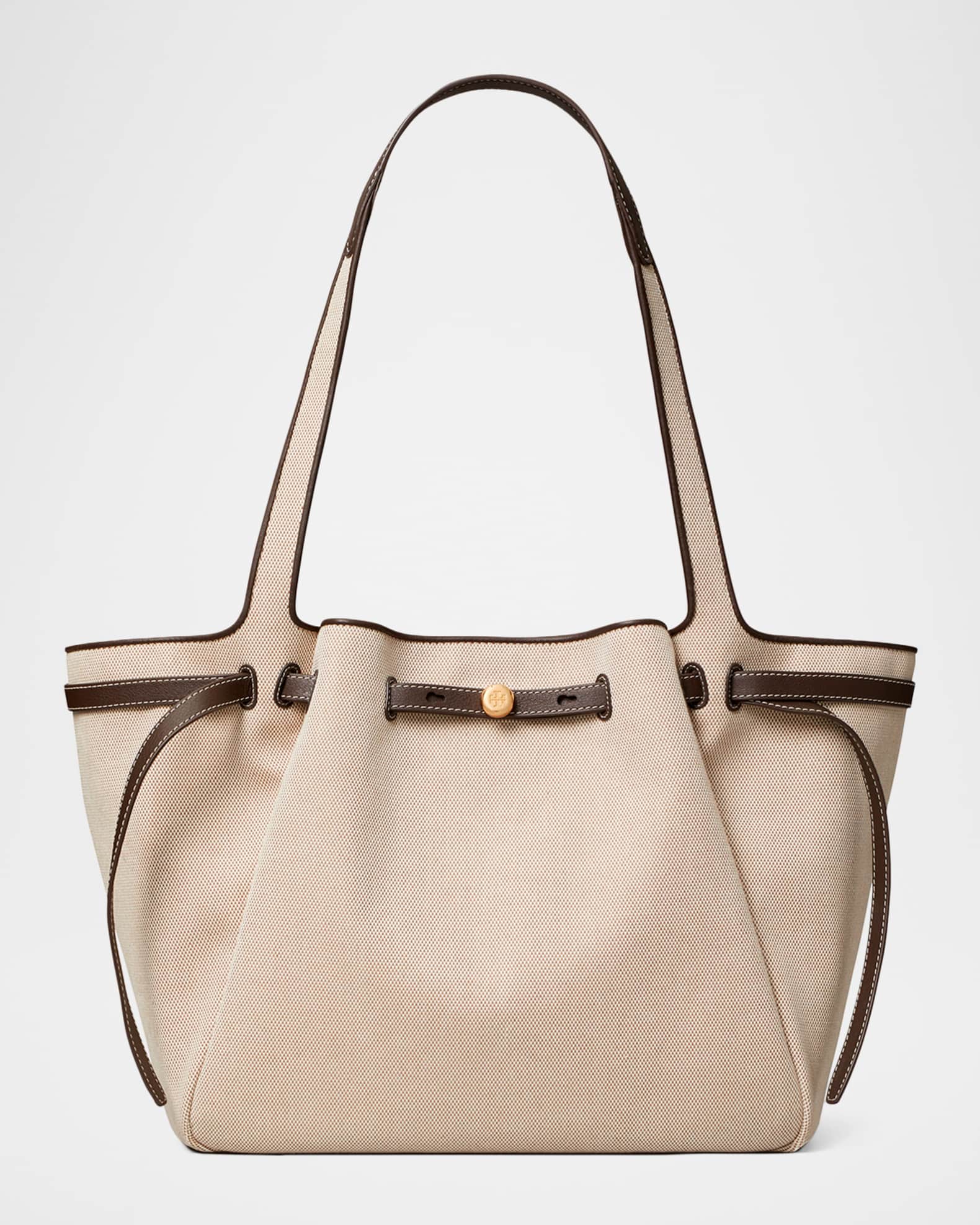 Tory Burch Romy Large Canvas Leather-Trim Tote Bag | Neiman Marcus