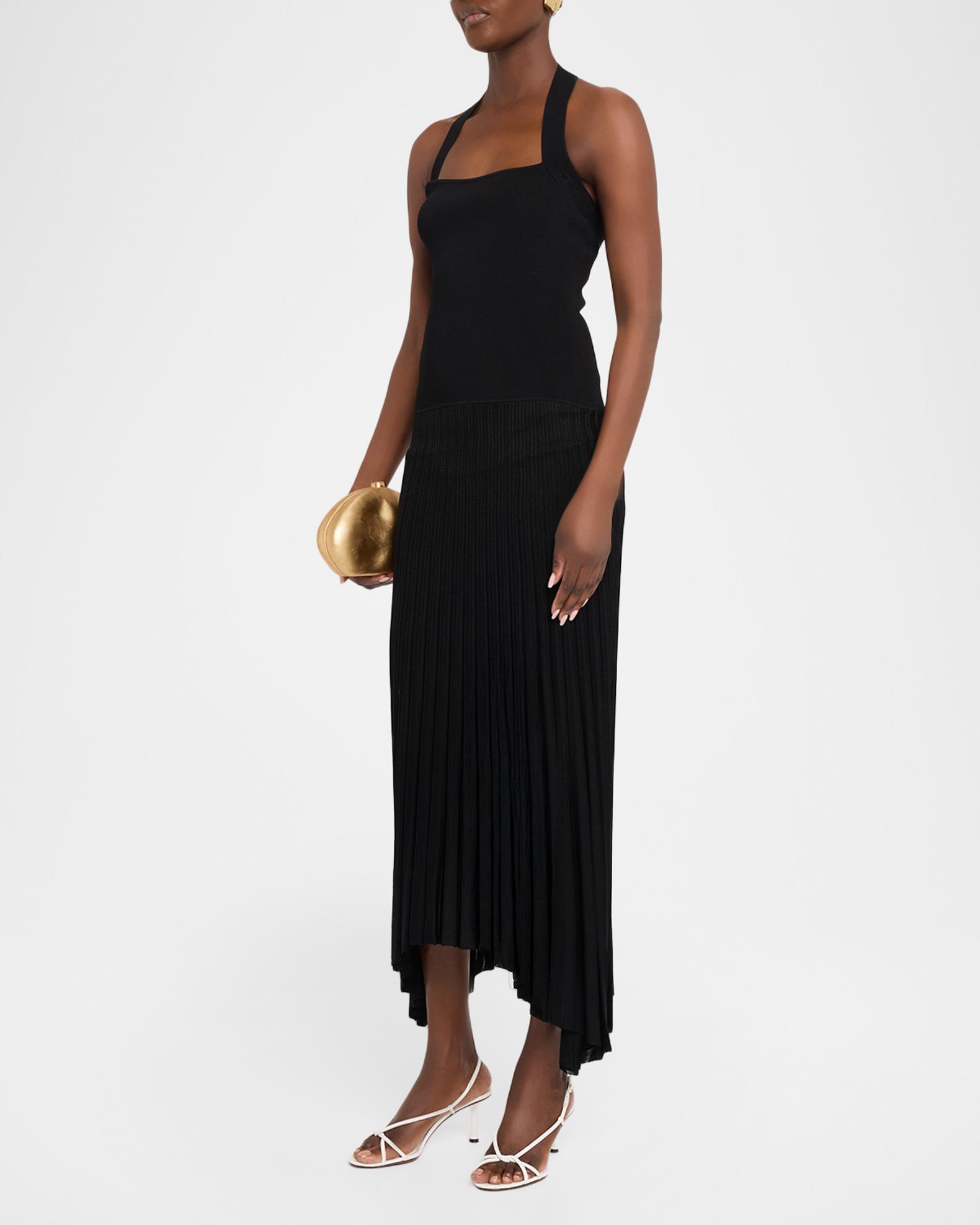 MARIA MCMANUS Semi-Sheer Pleated Halter Midi Dress | Neiman Marcus