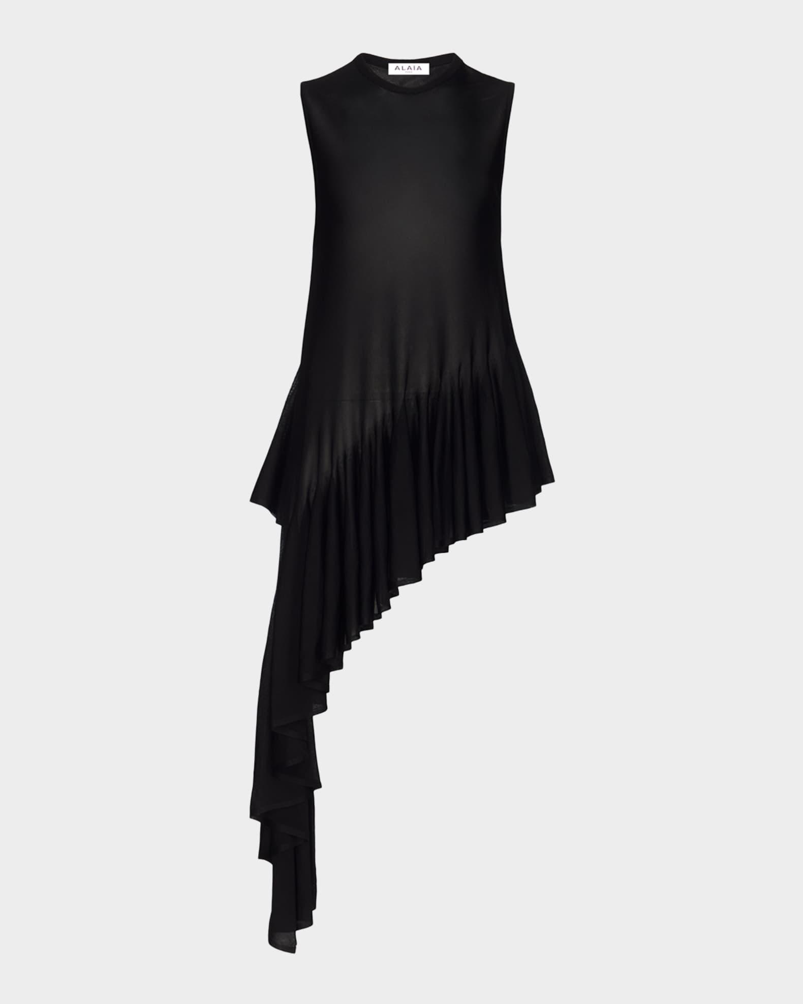 ALAIA Asymmetric Godet Sleeveless Top | Neiman Marcus
