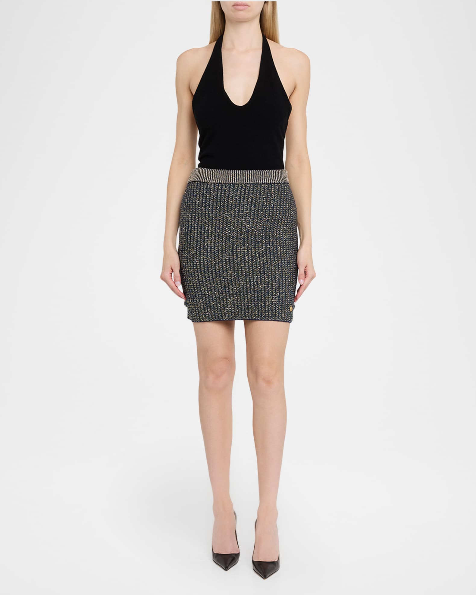 Balmain Glittered Tweed Mini Pencil Skirt | Neiman Marcus