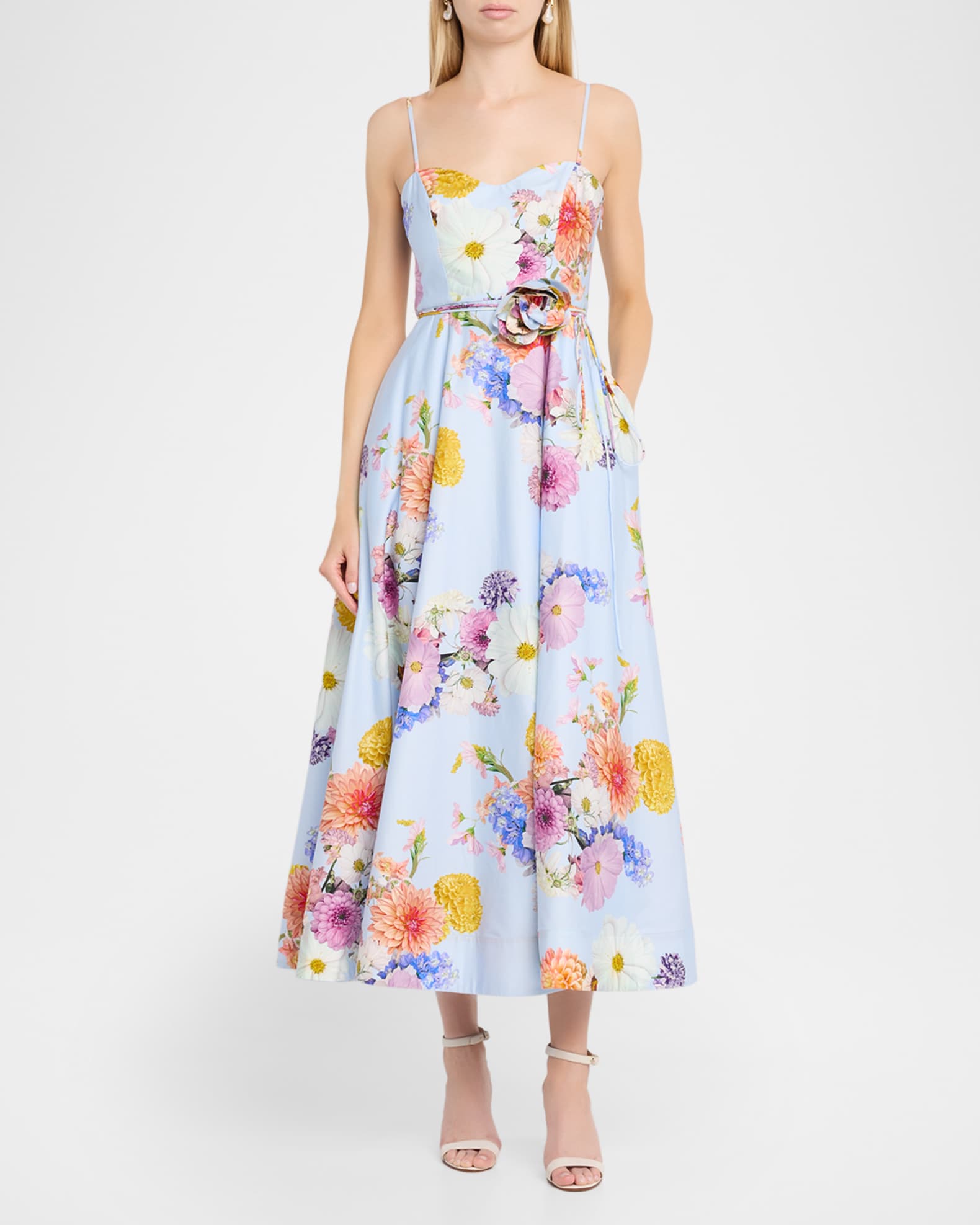 As It May Eirene Floral-Print Sweetheart Midi Dress | Neiman Marcus