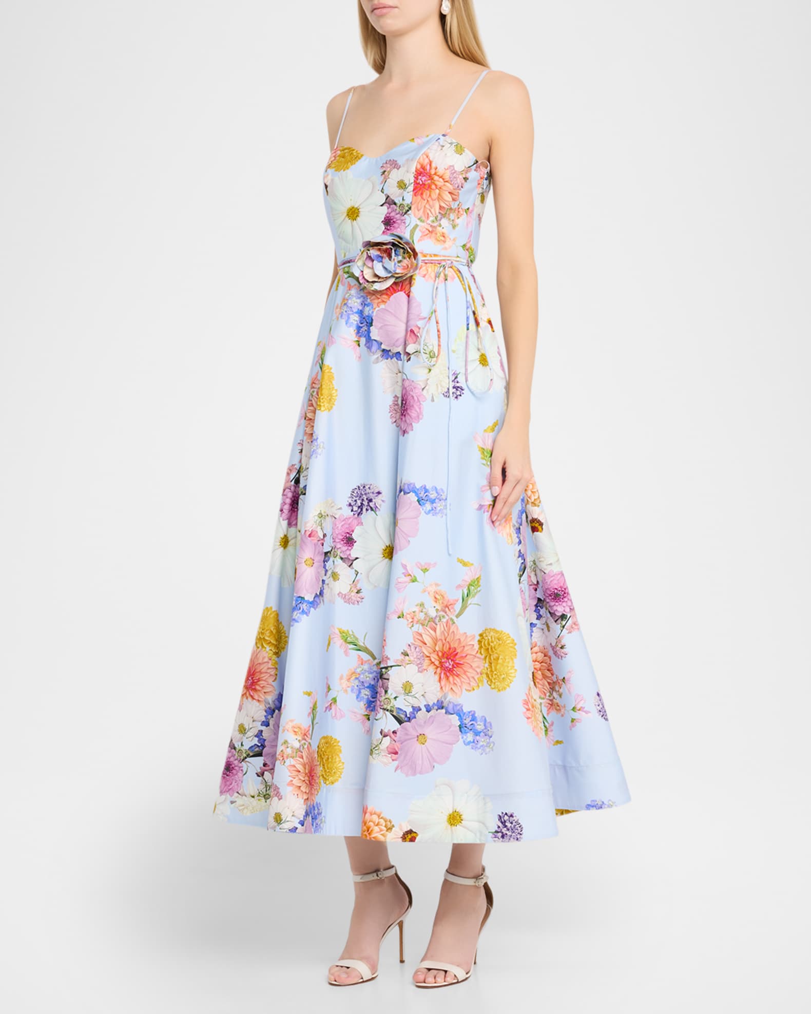 As It May Eirene Floral-Print Sweetheart Midi Dress | Neiman Marcus