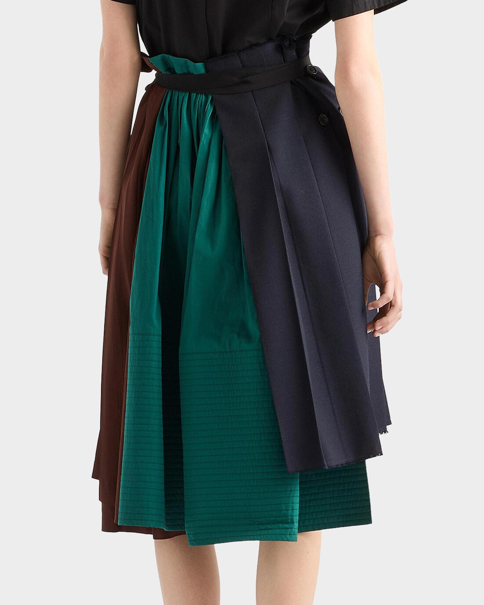 Prada Gathered Mixed-Media Midi-Skirt | Neiman Marcus