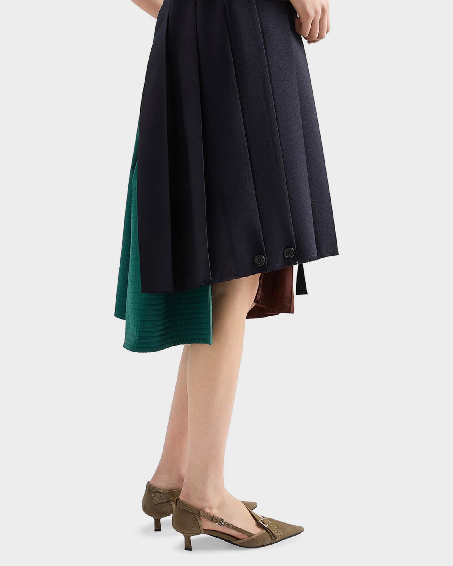 Prada Gathered Mixed-Media Midi-Skirt | Neiman Marcus