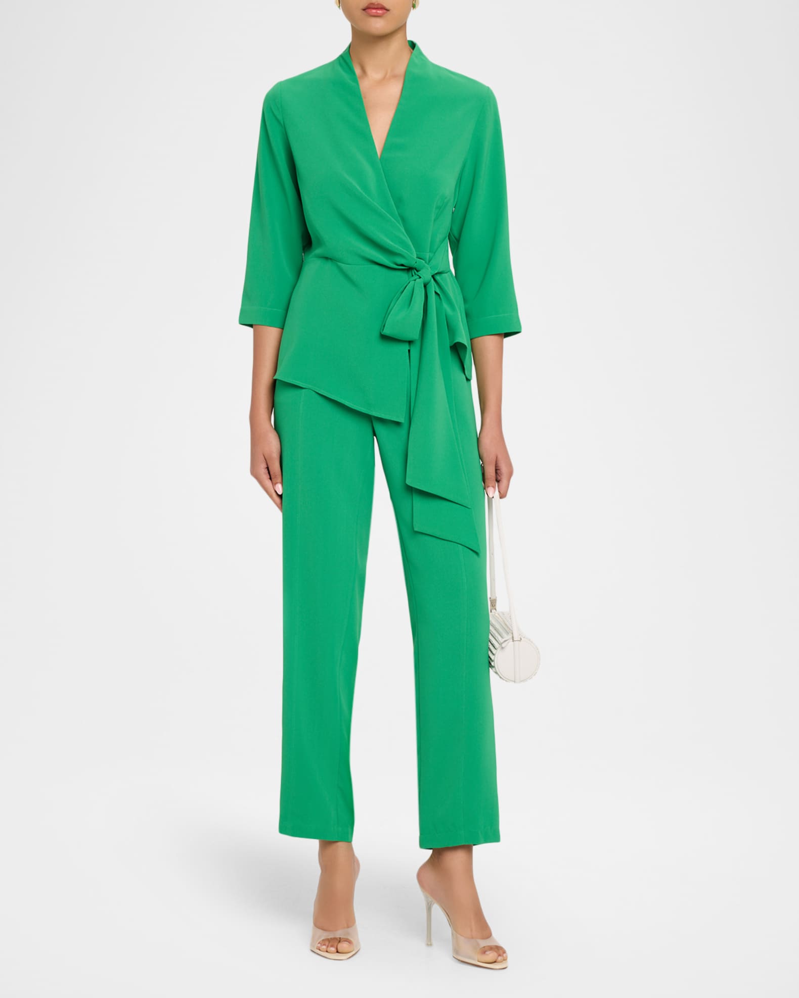 Misook Wrap-Front Crepe De Chine Top | Neiman Marcus