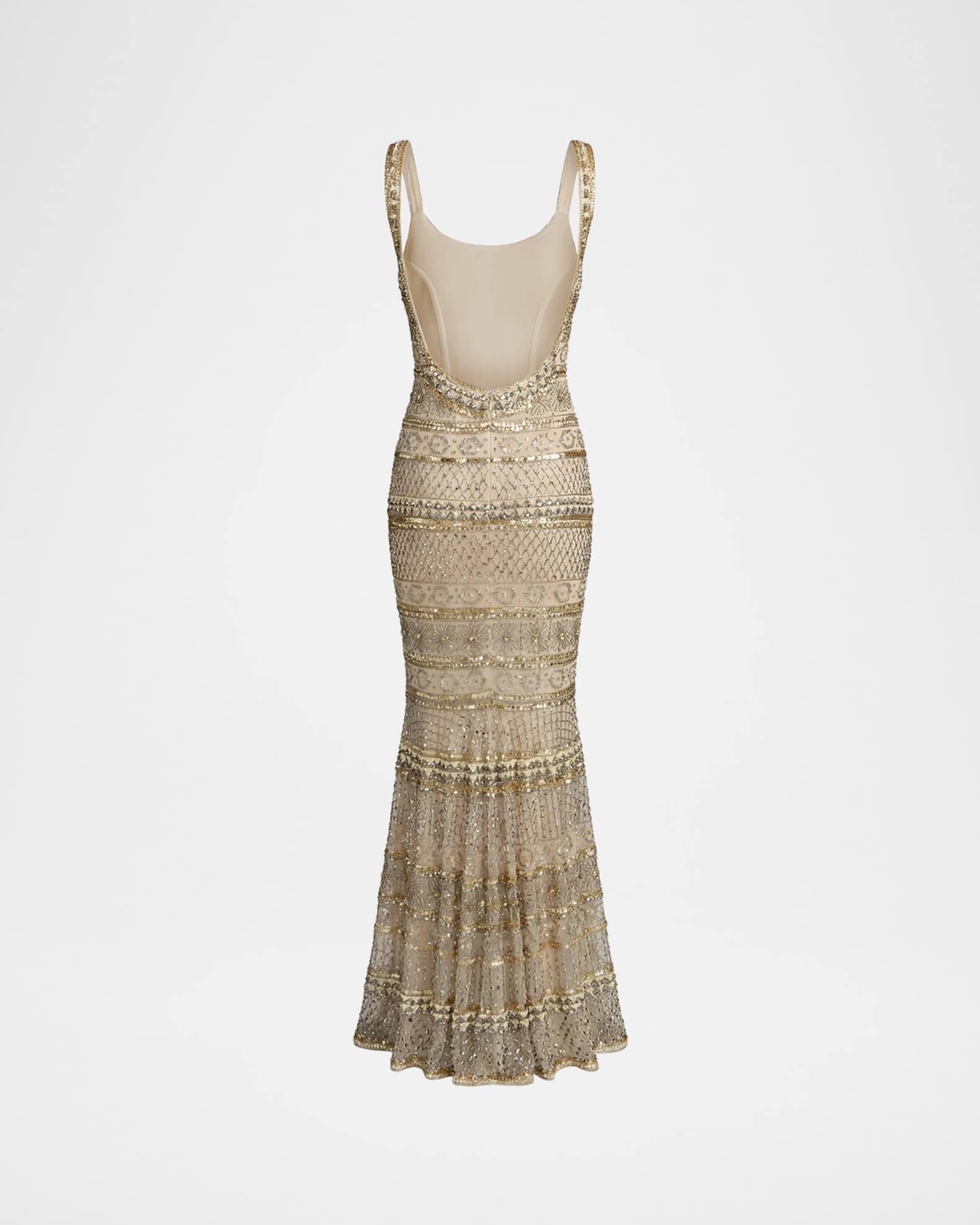 Mac Duggal Geometric Beaded Mesh Trumpet Gown | Neiman Marcus