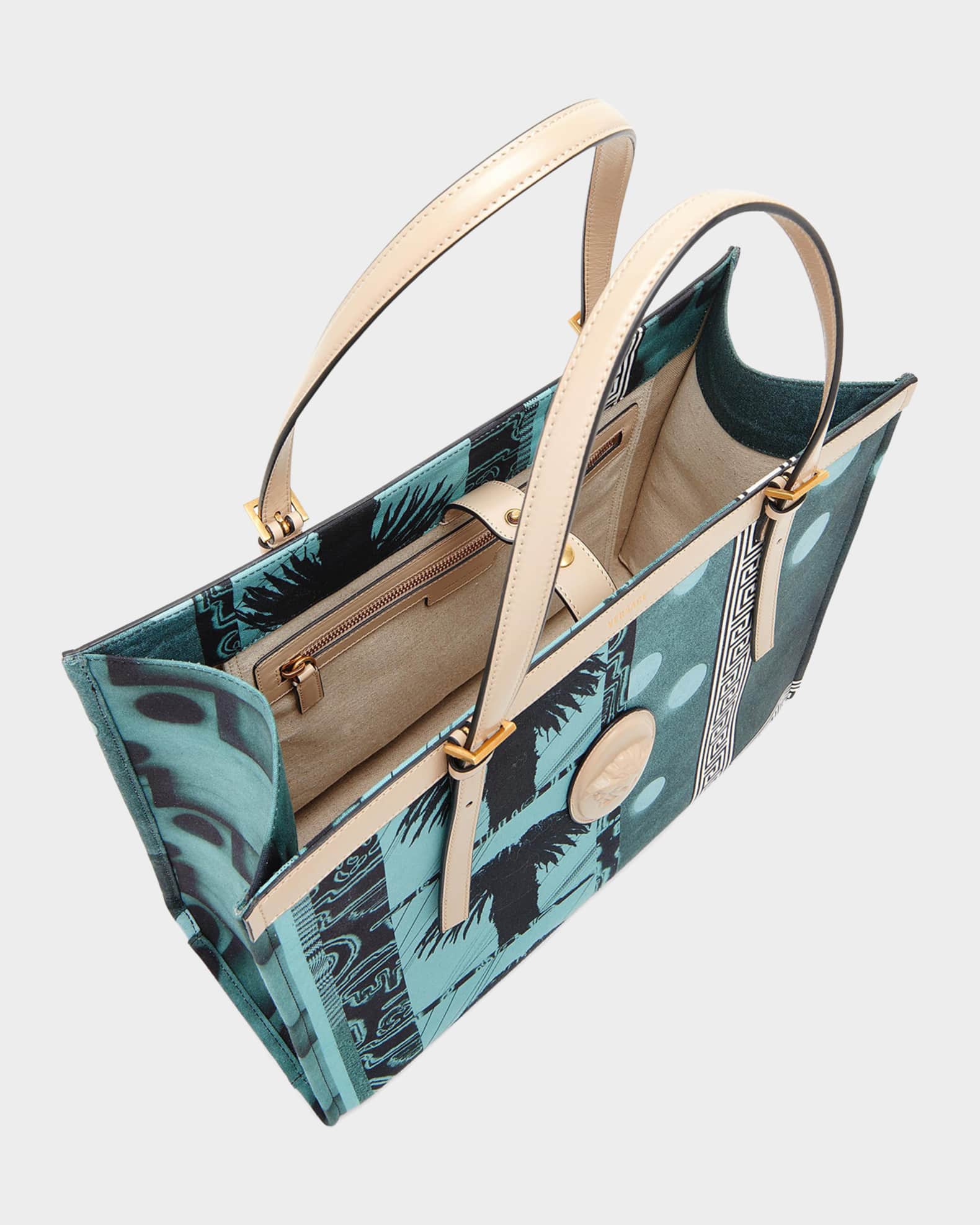Versace Large Palm-Print Medusa Logo Tote Bag | Neiman Marcus