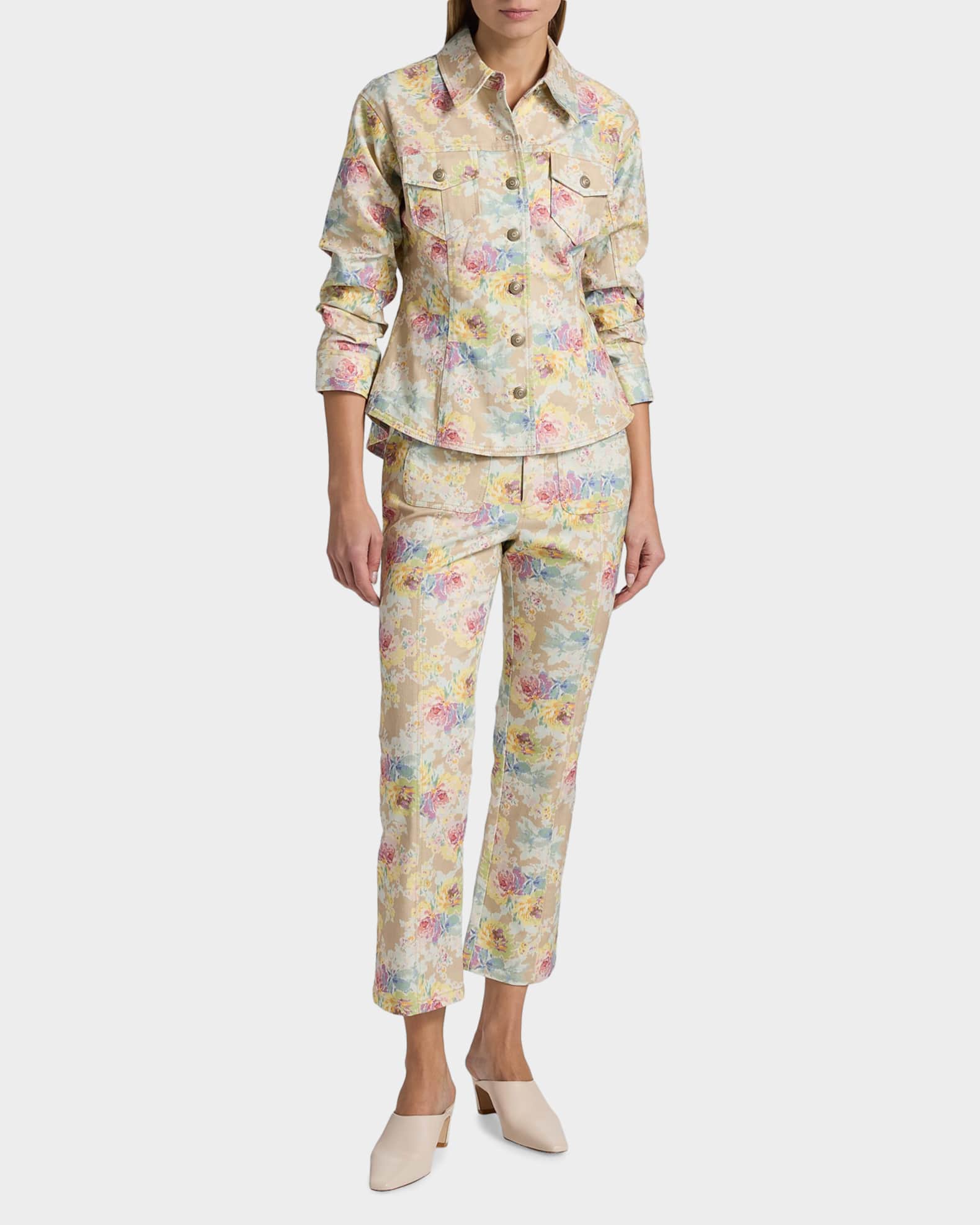 Cinq a Sept Ikat Bouquet Canyon Floral Denim Jacket | Neiman Marcus