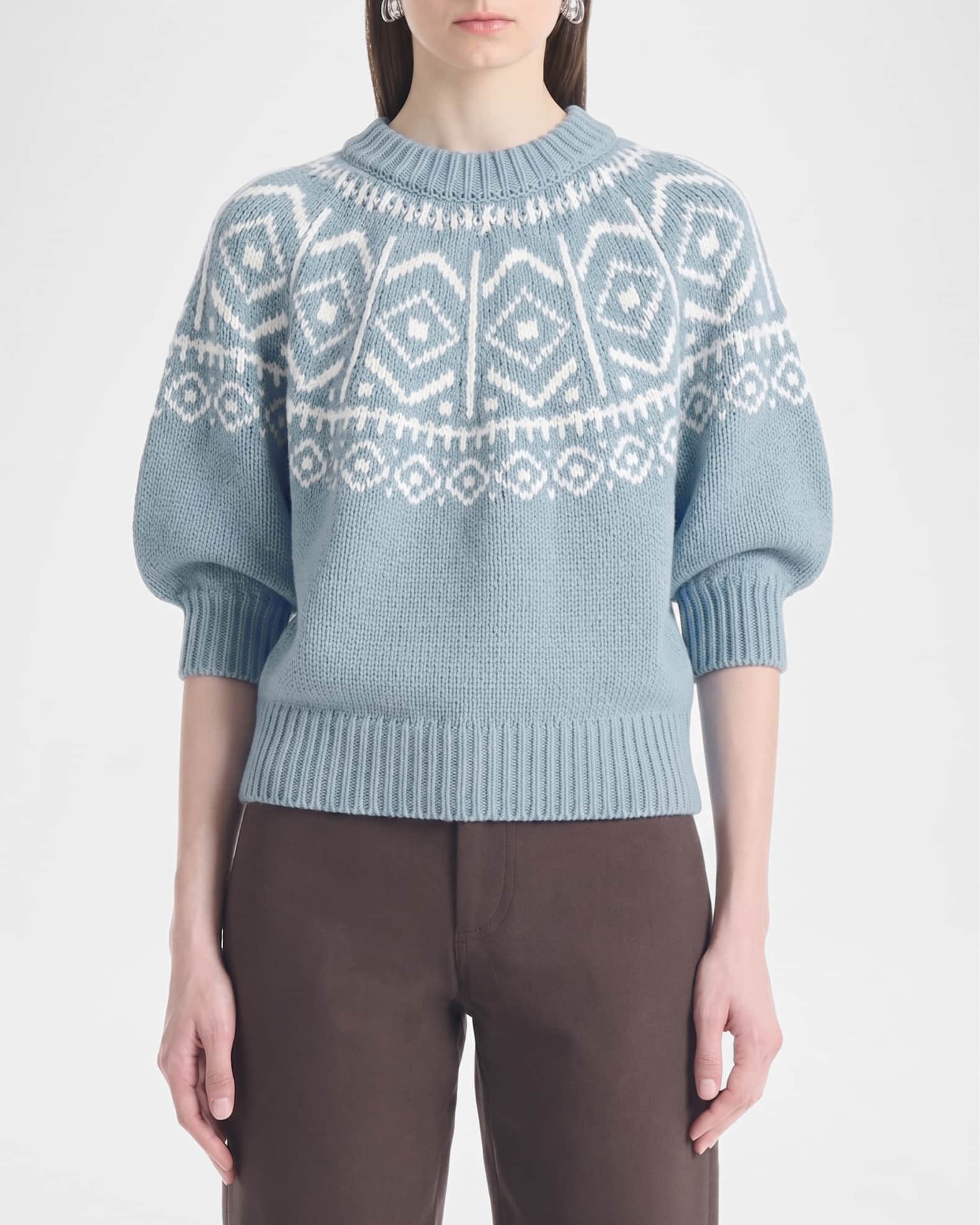 Altuzarra Howard Fair Isle Short Puff-Sleeve Sweater | Neiman Marcus