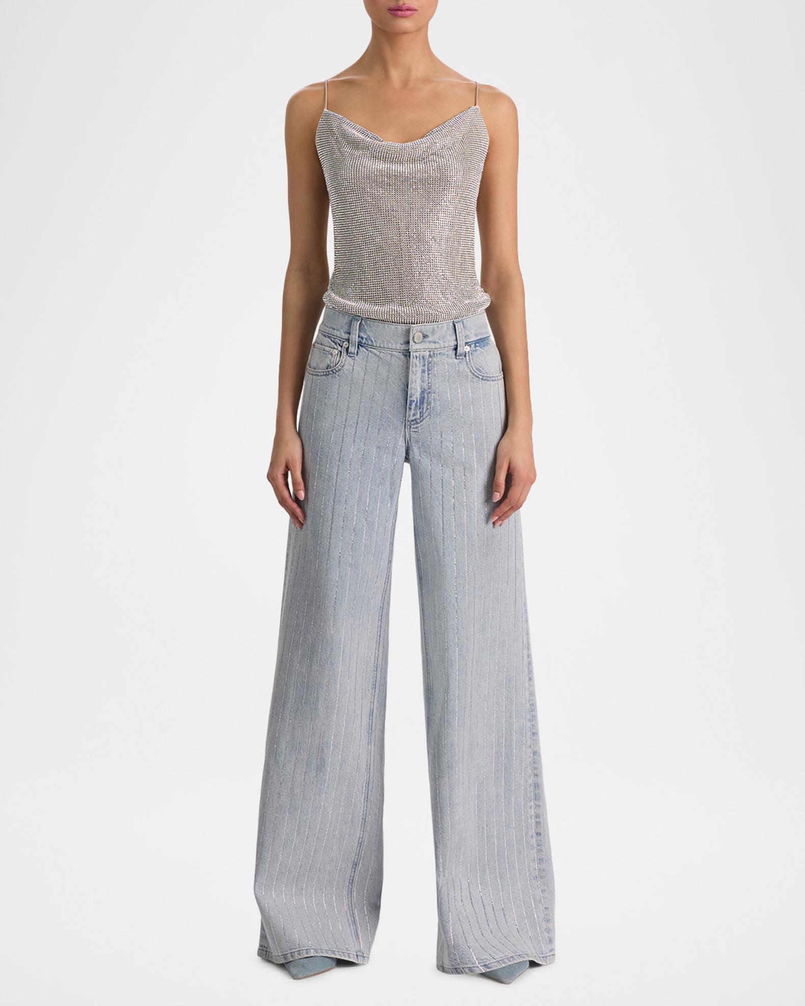 ALICE + OLIVIA Harmon Crystal Chainmail Slip Tank Top | Neiman Marcus