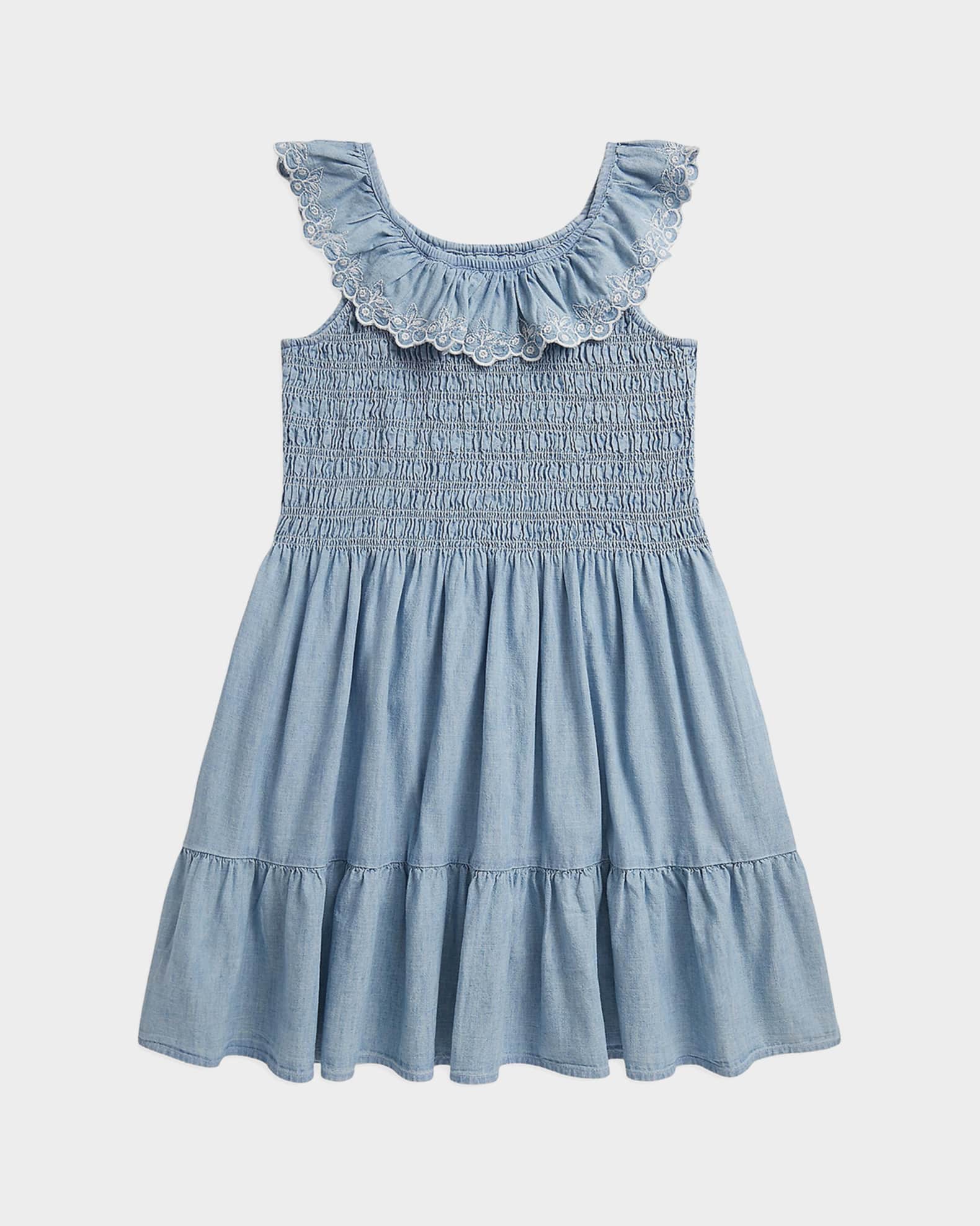 Polo Ralph Lauren Girl's Blueberry-Overlay Cotton Chambray Smocked ...