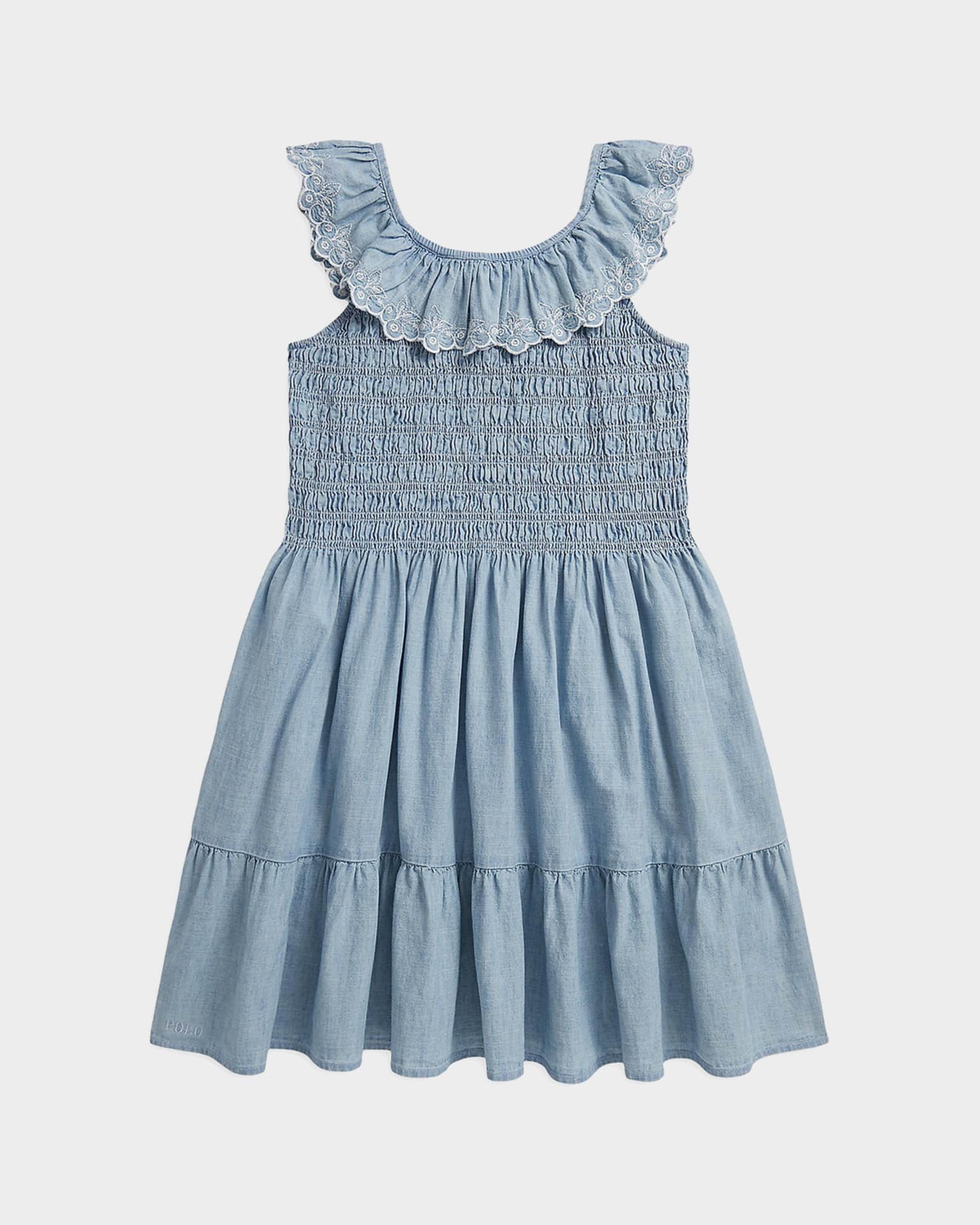 Polo Ralph Lauren Girl's Blueberry-Overlay Cotton Chambray Smocked ...