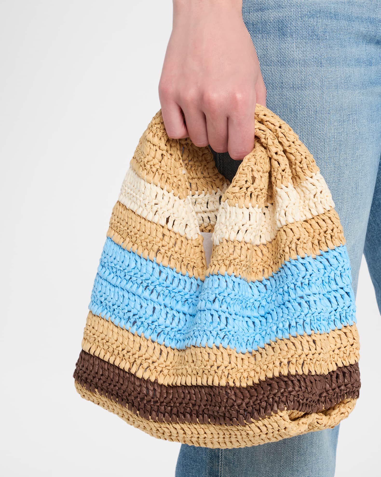 A.L.C. Simone Striped Raffia Top-Handle Bag | Neiman Marcus