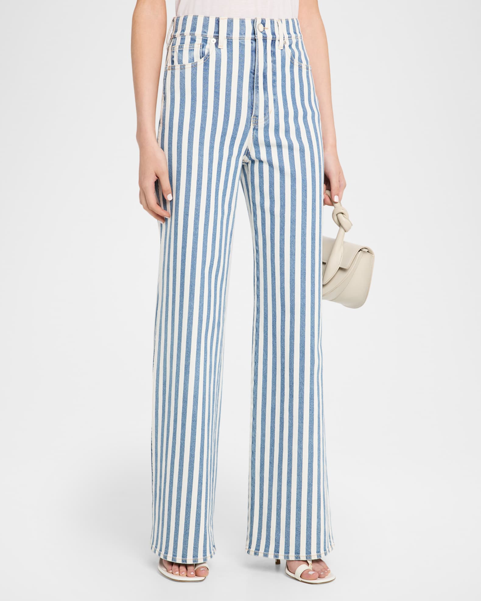 Veronica Beard Taylor High-Rise Wide-Leg Striped Jeans | Neiman Marcus