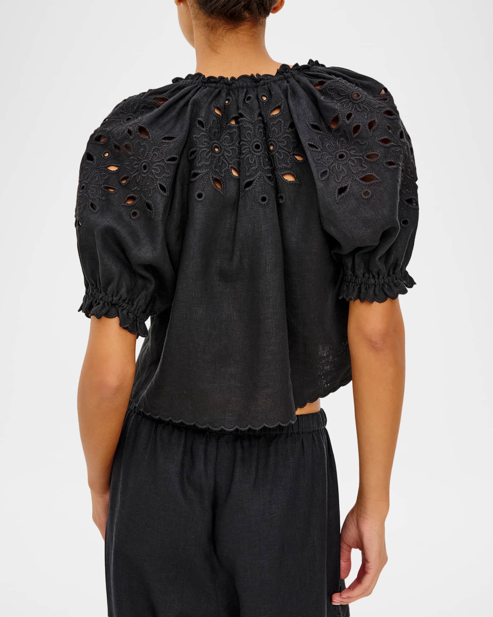 Rails Lizbeth Embroidered Tie-Front Linen Blouse | Neiman Marcus