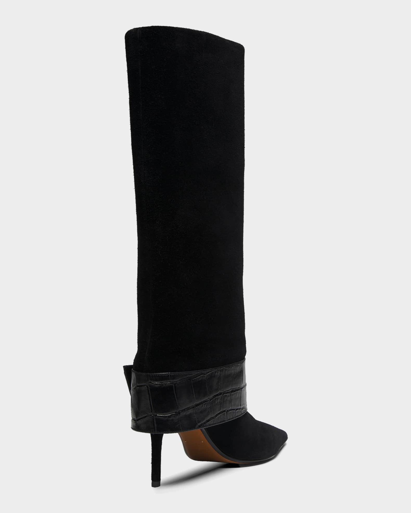 Schutz Beatrix Suede Knee-High Boots with Croc-Embossed Leather Buckle ...