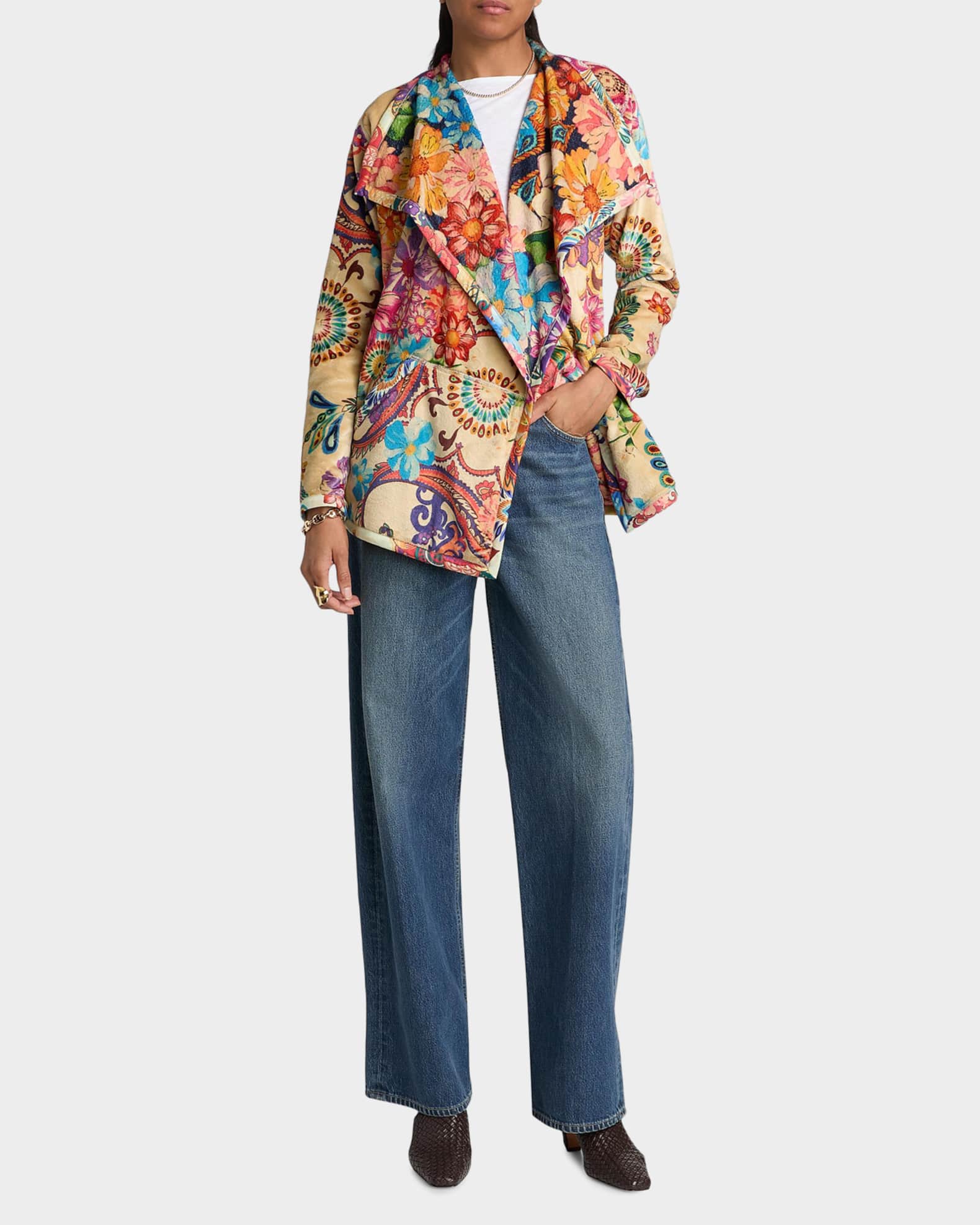 Johnny Was Joan Floral-Print Sherpa Wrap Jacket | Neiman Marcus