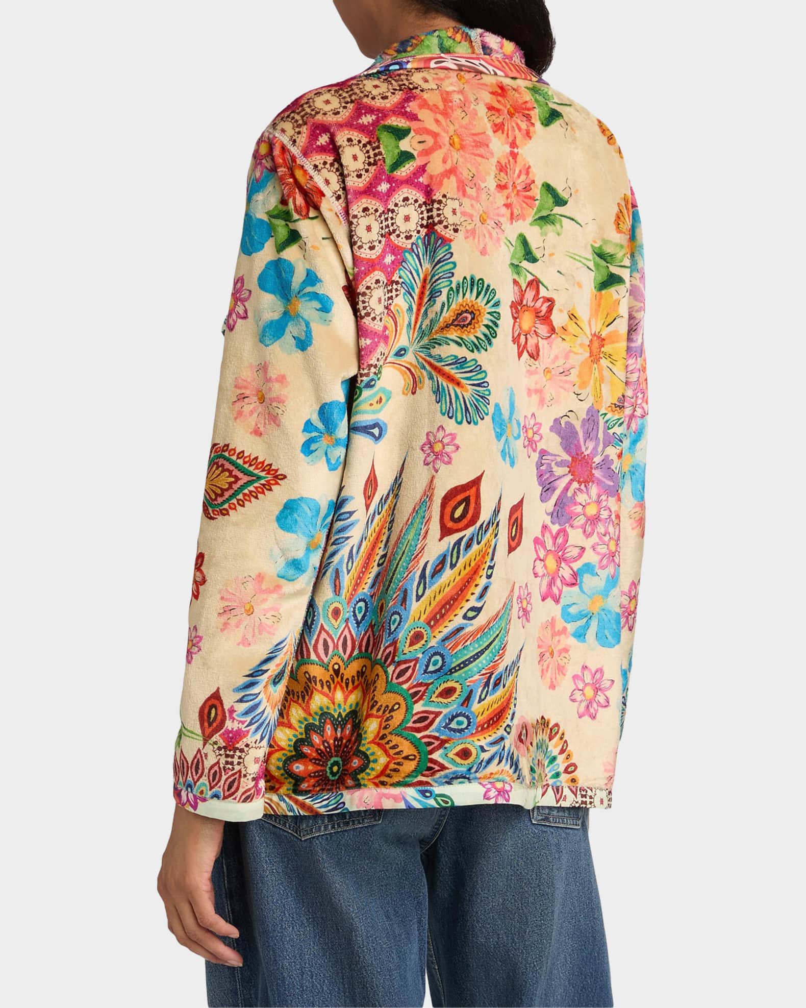 Johnny Was Joan Floral-Print Sherpa Wrap Jacket | Neiman Marcus