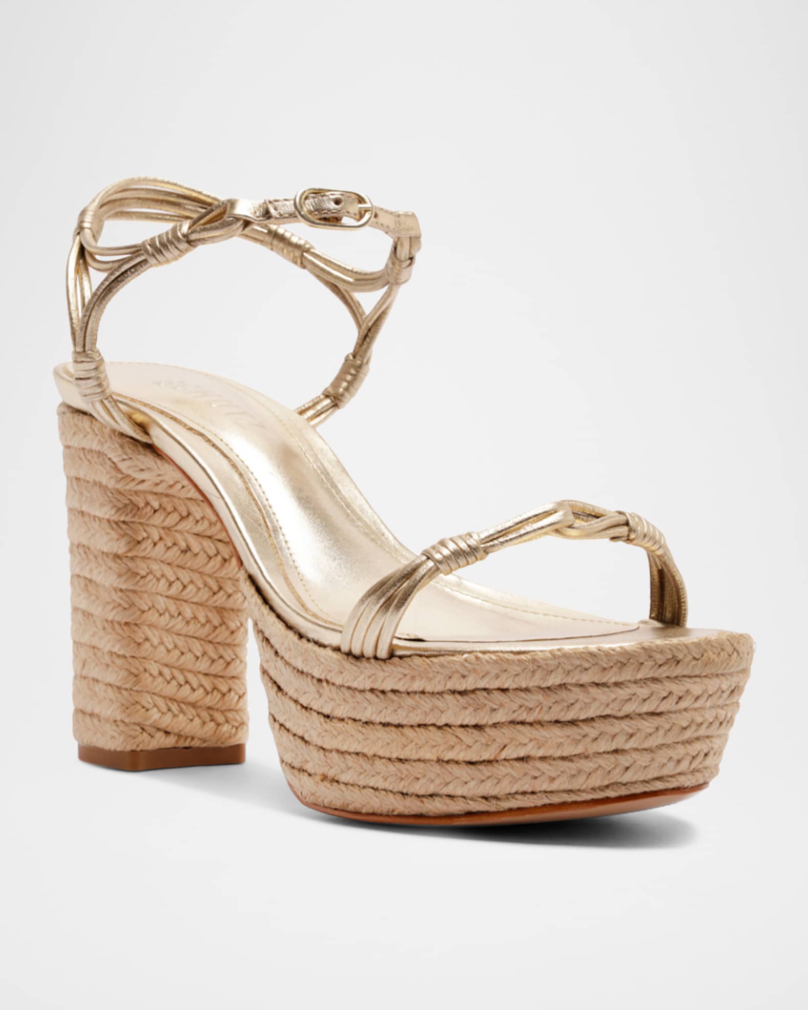 Schutz 100mm Nara Metallic Leather Espadrille Platform Sandals | Neiman ...