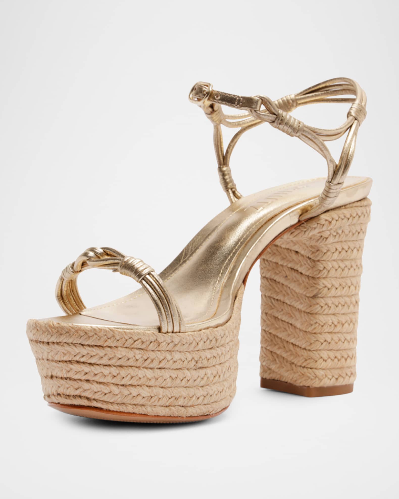 Schutz 100mm Nara Metallic Leather Espadrille Platform Sandals | Neiman ...