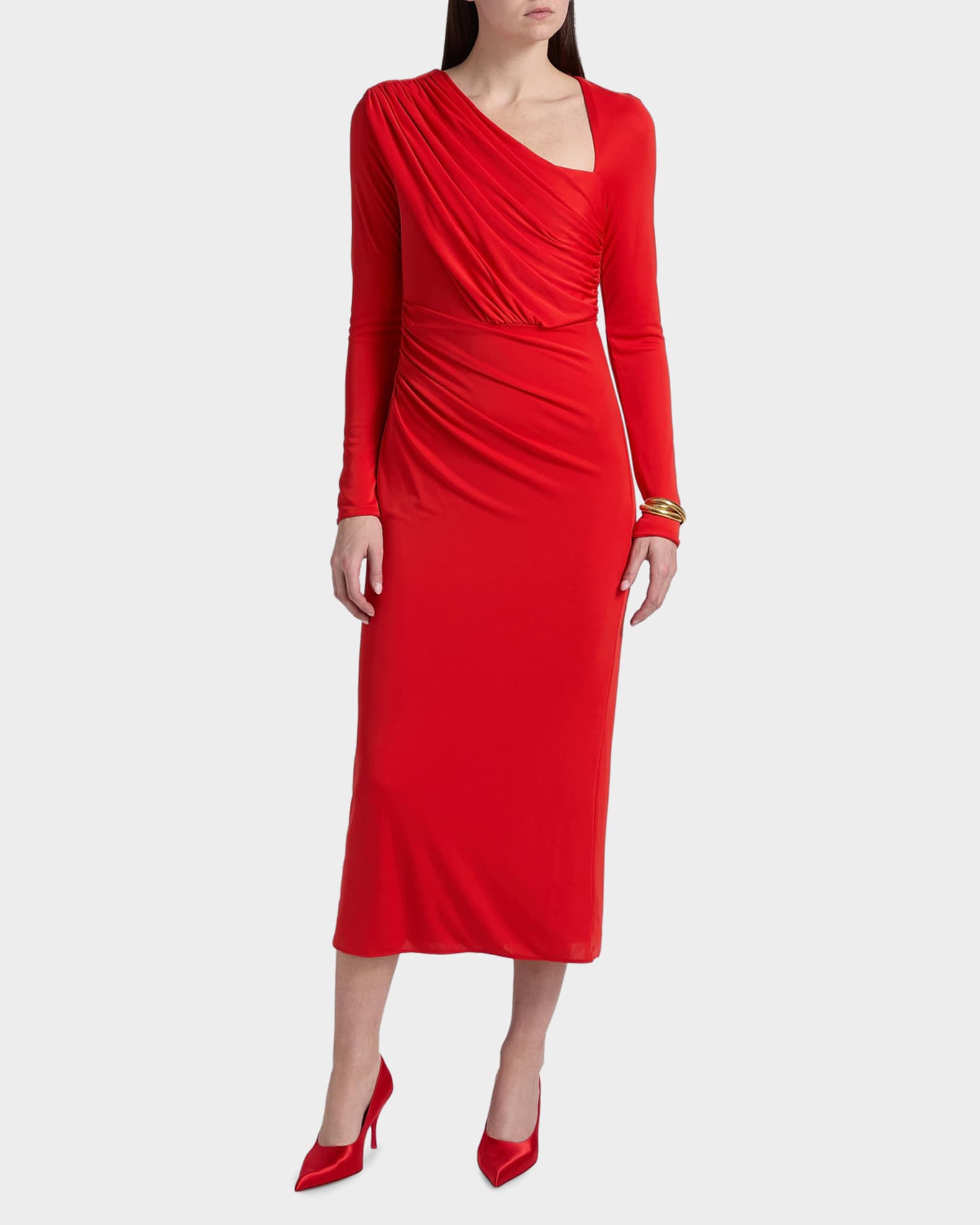 Cinq a Sept Jalyn Draped Jersey Midi-Dress | Neiman Marcus