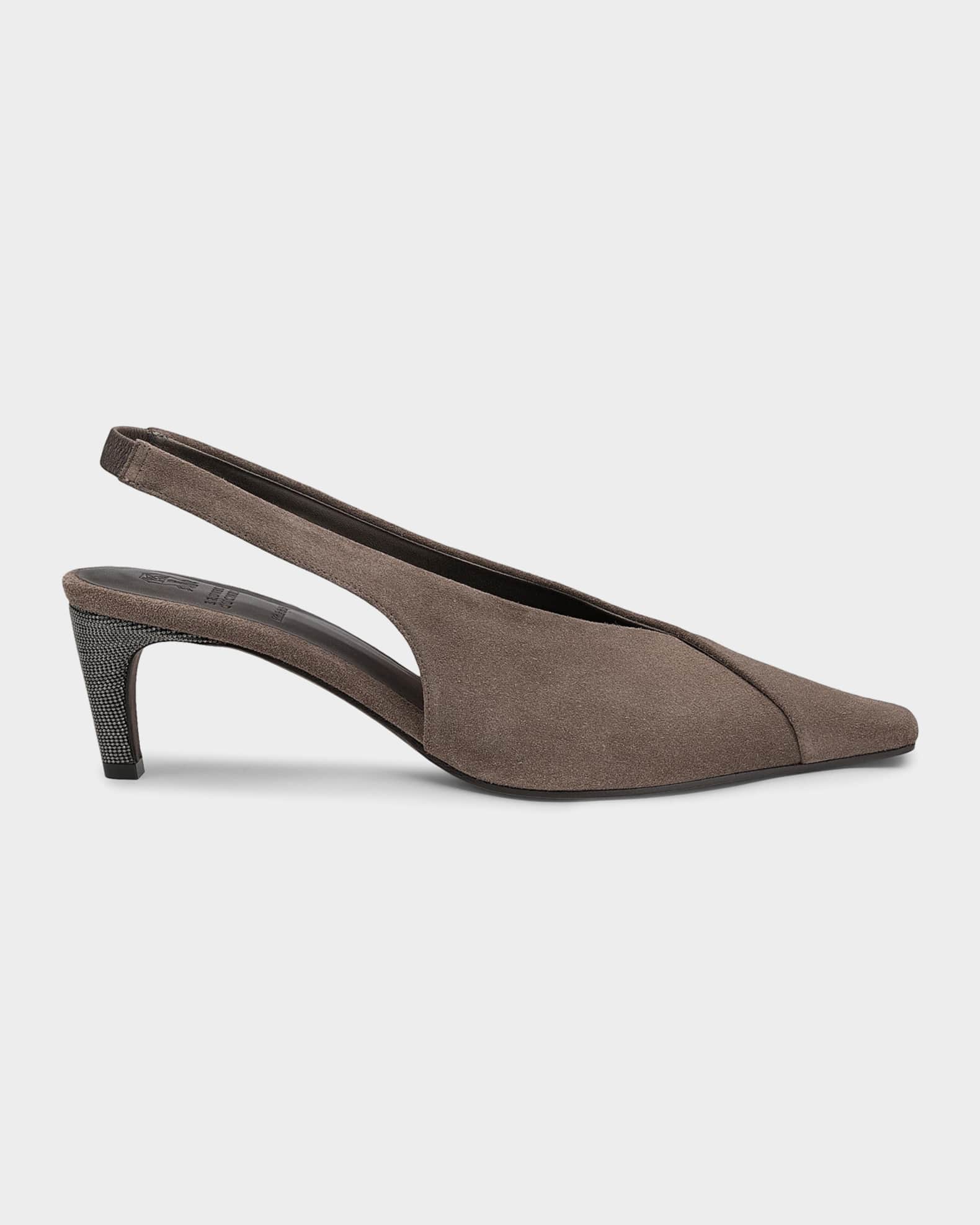 Brunello Cucinelli Suede Snip-Toe Slingback Pumps | Neiman Marcus