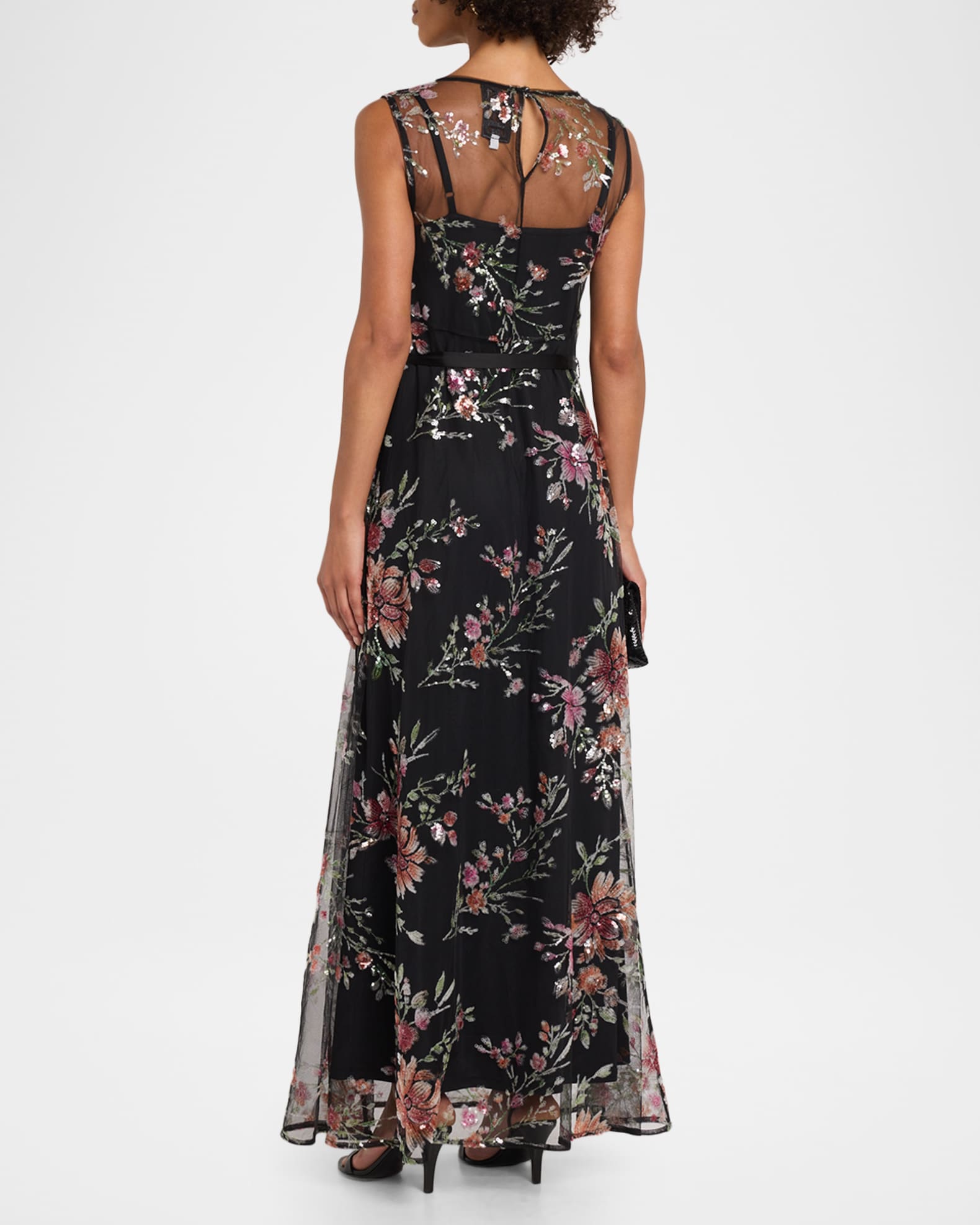 Johnny Was Siza Sleeveless Floral Sequined Mesh Maxi Dress | Neiman Marcus