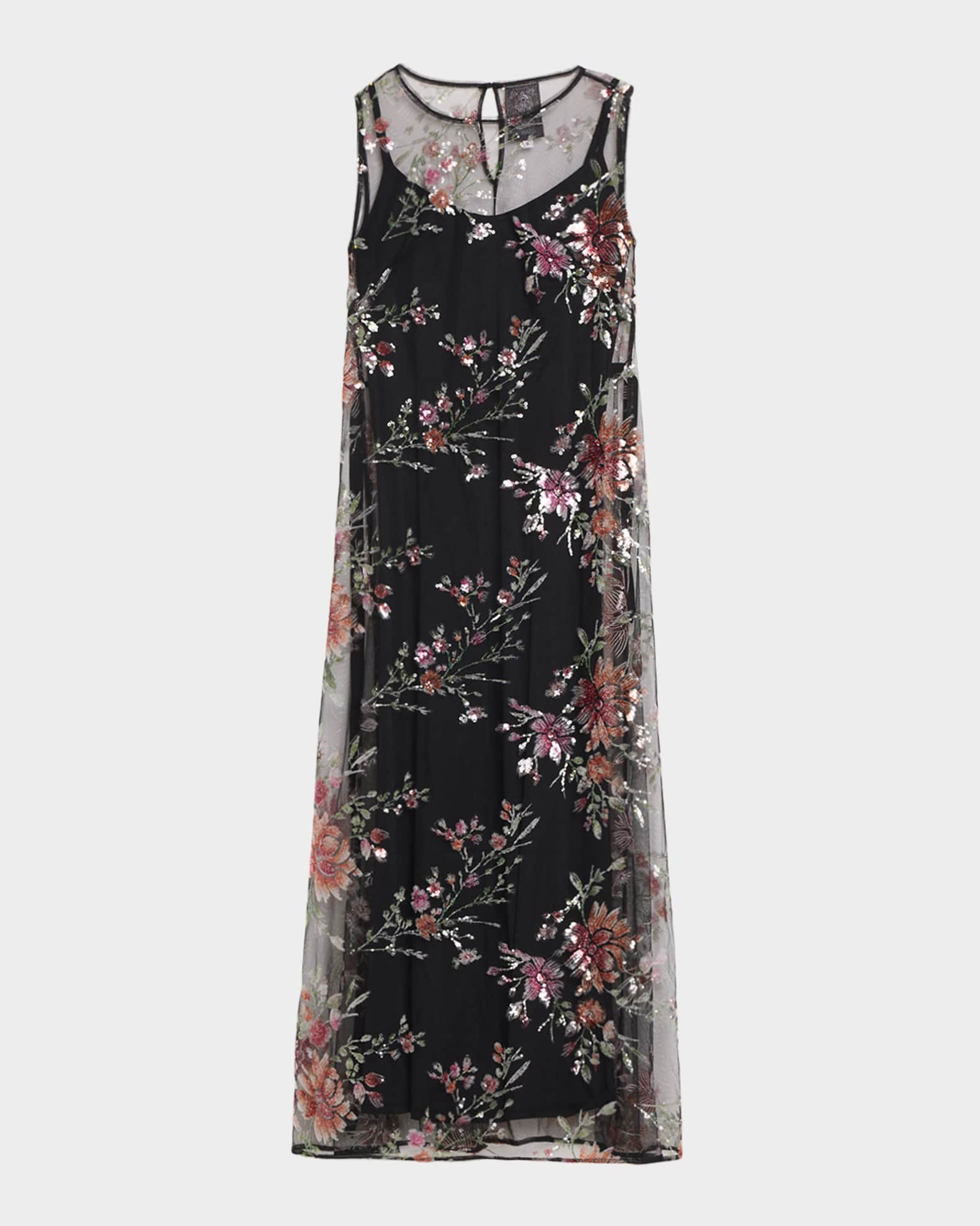 Johnny Was Siza Sleeveless Floral Sequined Mesh Maxi Dress | Neiman Marcus