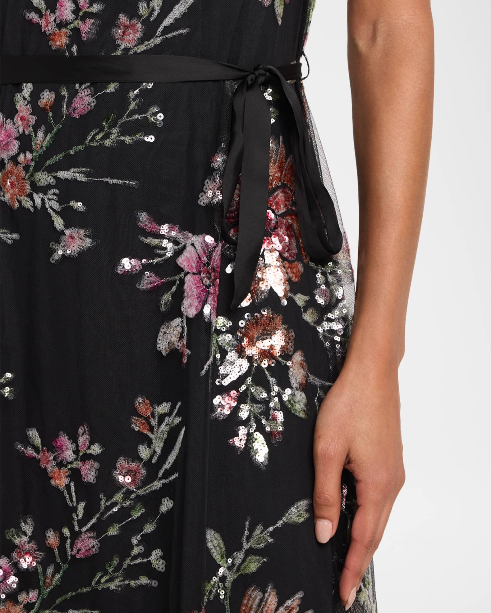 Johnny Was Siza Sleeveless Floral Sequined Mesh Maxi Dress | Neiman Marcus