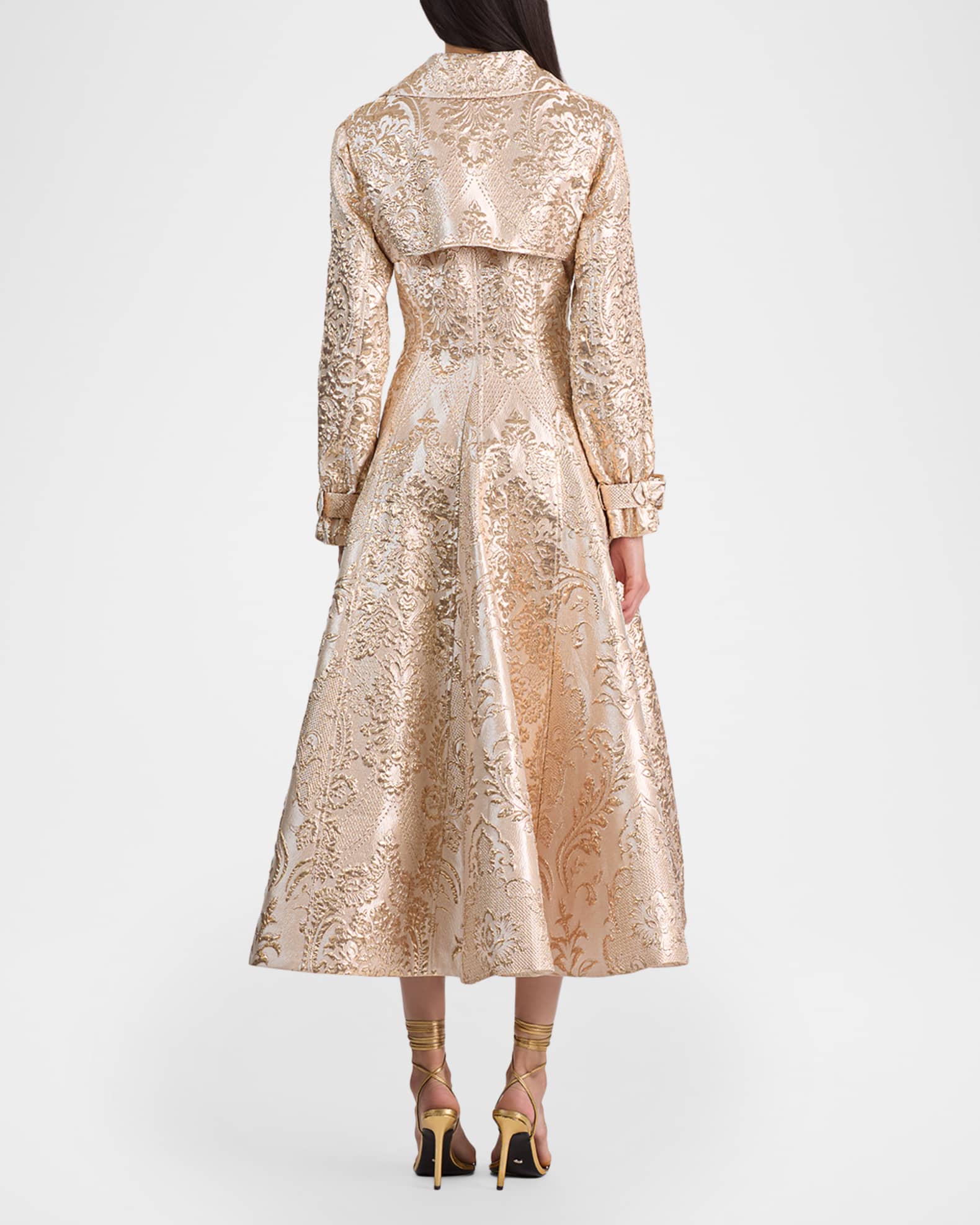 ALICE + OLIVIA Ellie Metallic Brocade Godet Trench Coat | Neiman Marcus